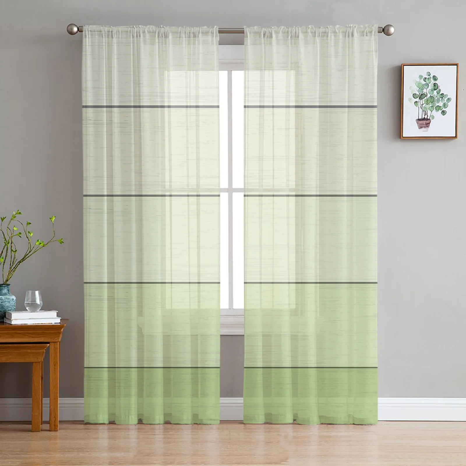 Wood Grain Grey Gradient Sheer Curtains for Bedroom Living Room ration ...