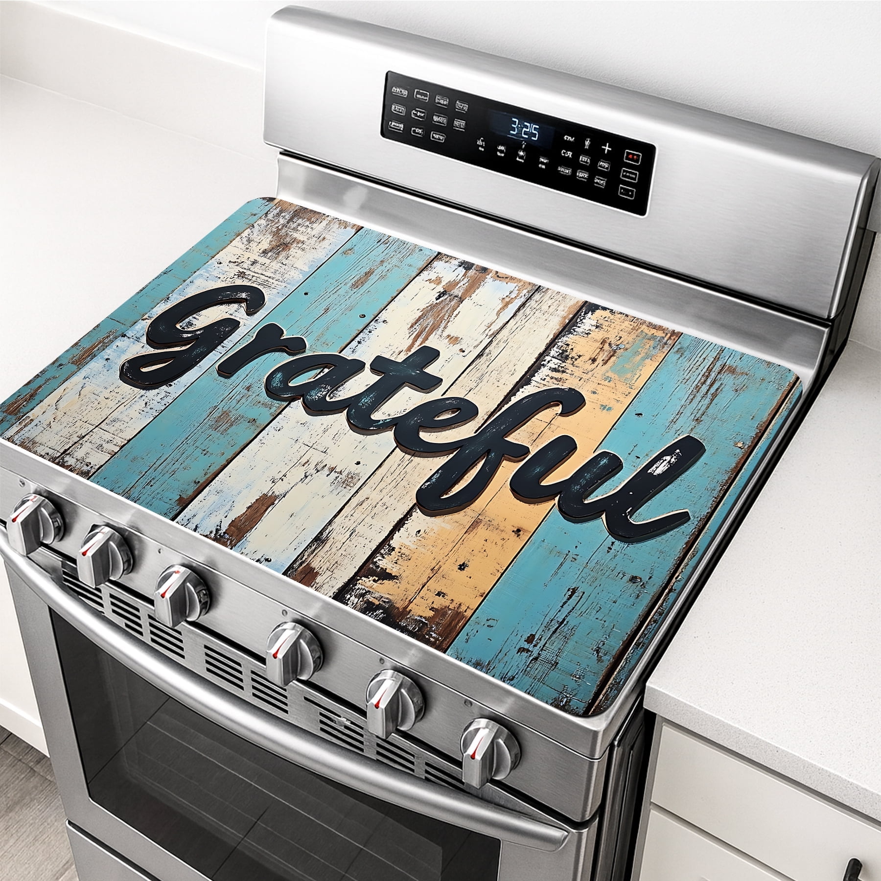 Wood Grain Heat-Resistant Glass Stove Top Cover with Anti-Slip Rubber ...