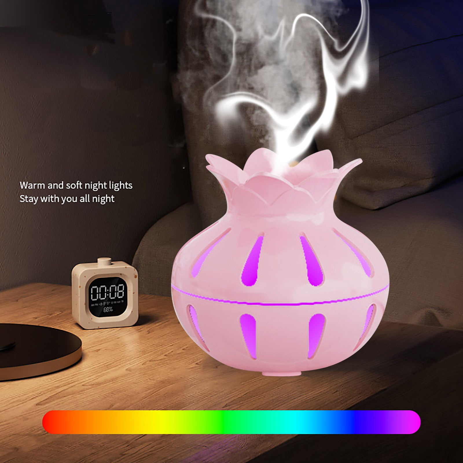 Wood Grain Humidifier With Colorful Night Light & Aromatherapy Function ...