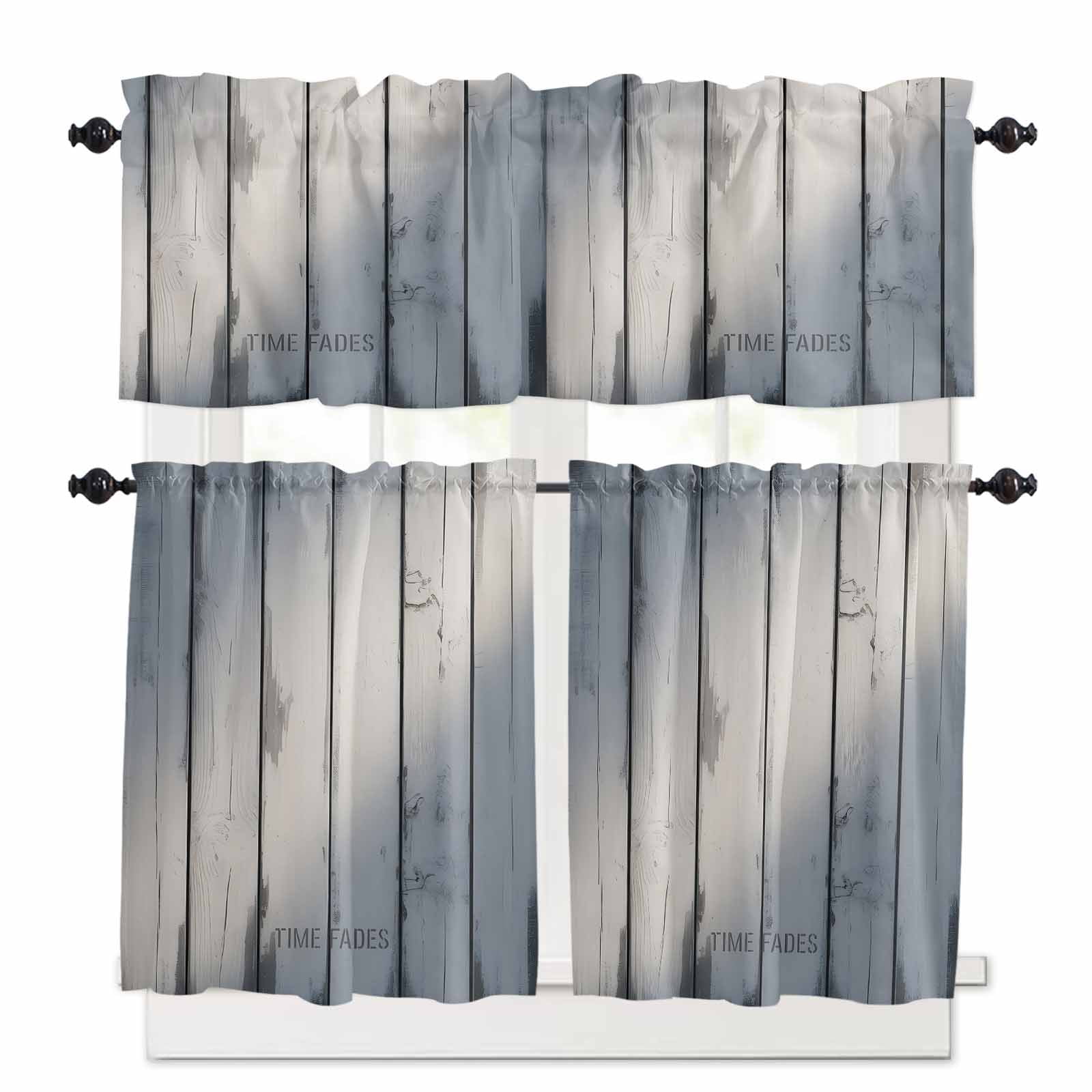 Wood Grain Kitchen Curtains Valance and Tier Set White Wood Texture ...