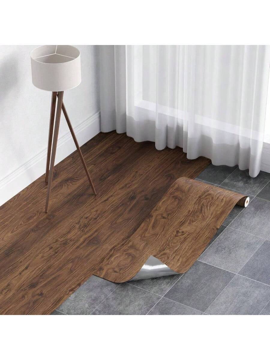 Wood Grain Peel & Stick Flooring Roll, 15.7"x118" Waterproof Vinyl ...