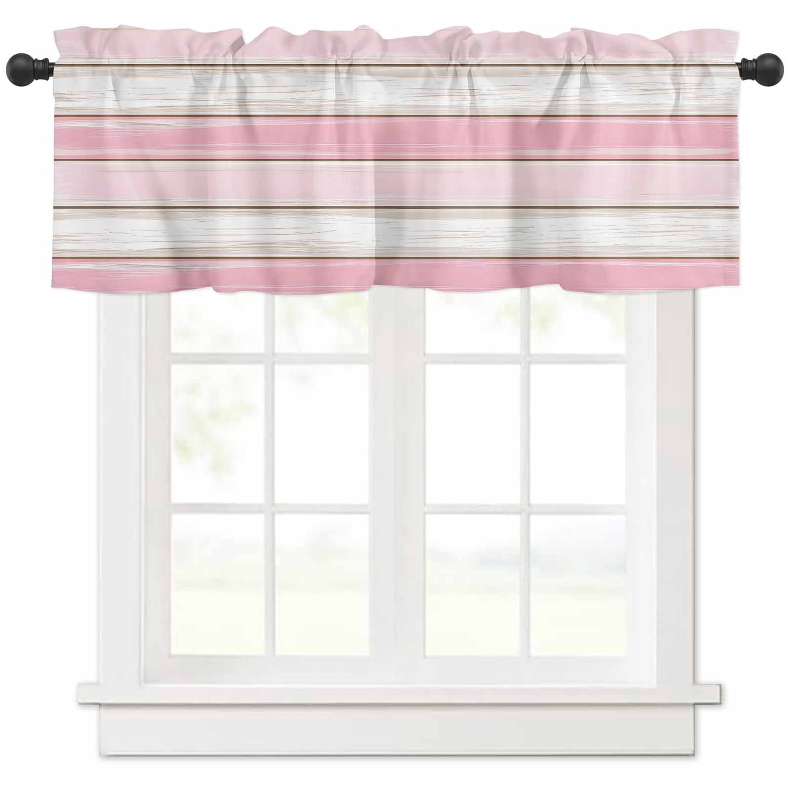 Wood Grain Pink Valances for Windows Farmhouse Kitchen Curtains ...