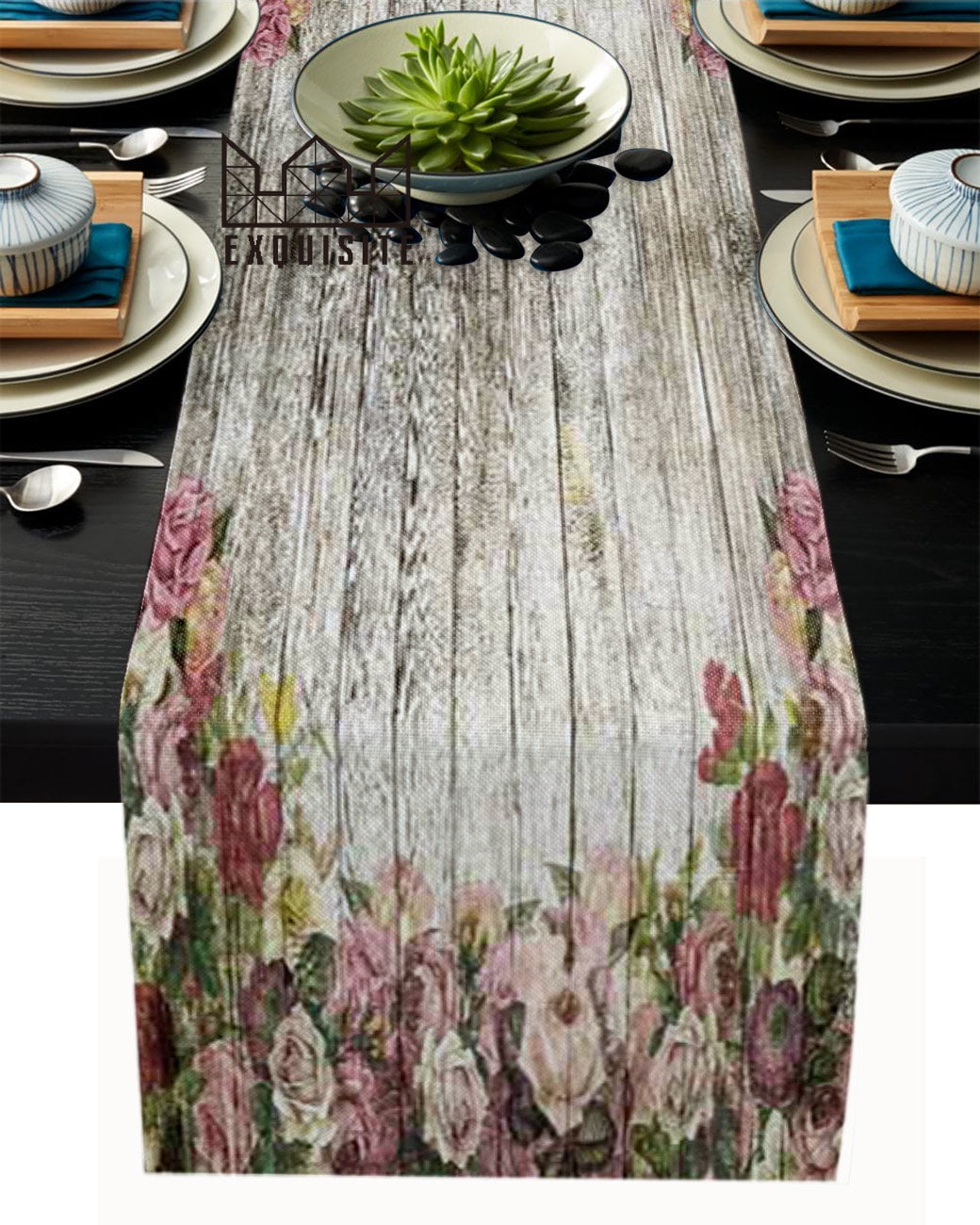 Wood Grain Planks Flowers Retro Coffee Table r Dining Table r Wedding ...