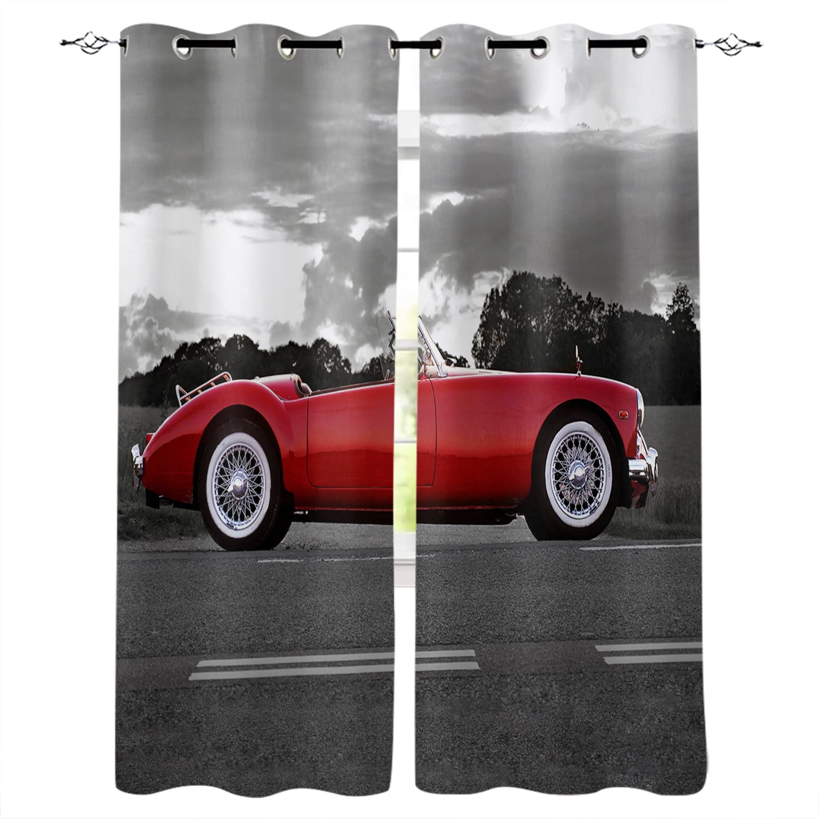 Wood Grain Red Car Retro Texture Curtains For Living Room Bedroom ...