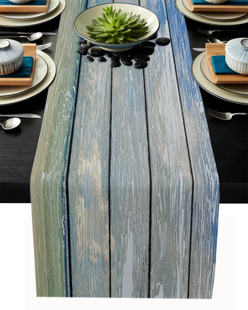 Wood Grain Retro Geometric Linen Cotton Table Runner Wedding Party ...