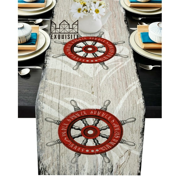Wood Grain Retro Rudder l Swimming Table Runner ration Home r Dinner ...