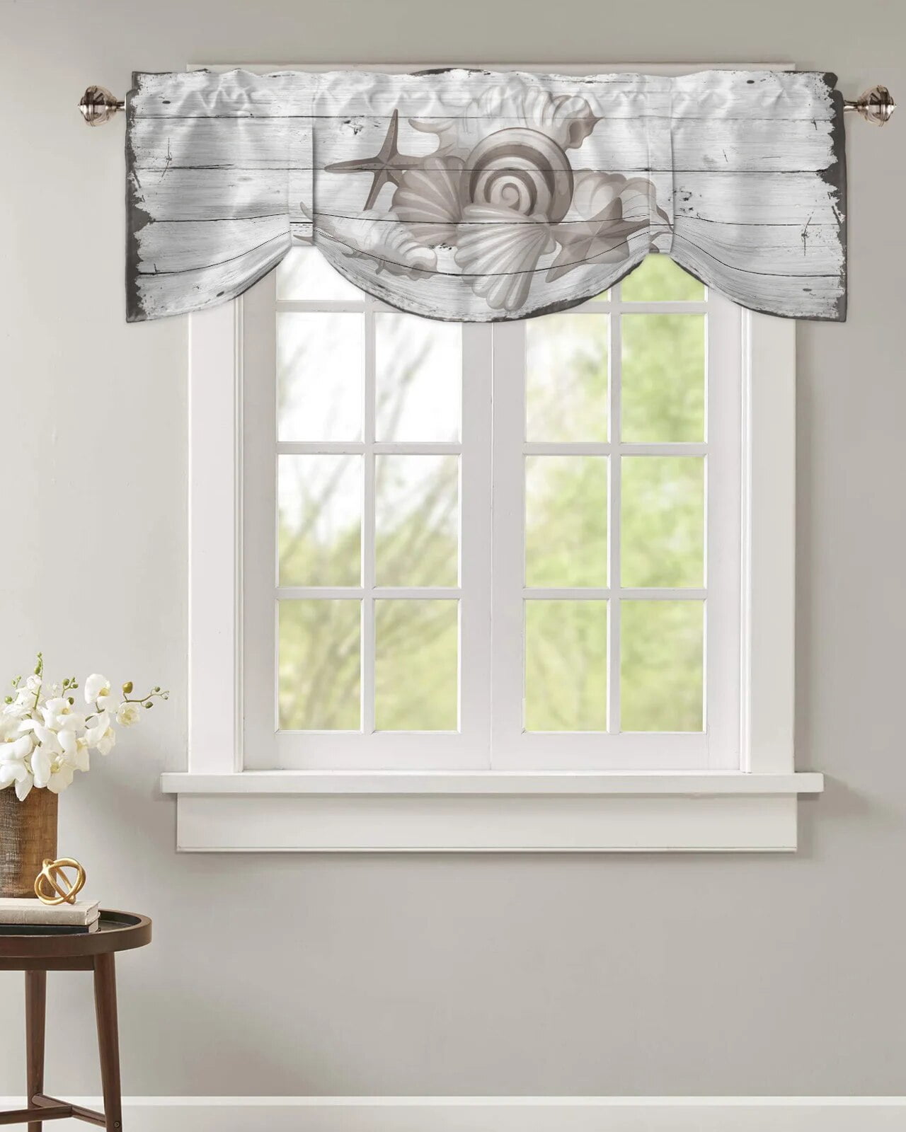 Wood Grain Retro StarShell Window Valance Curtain Kitchen Cafe Short ...