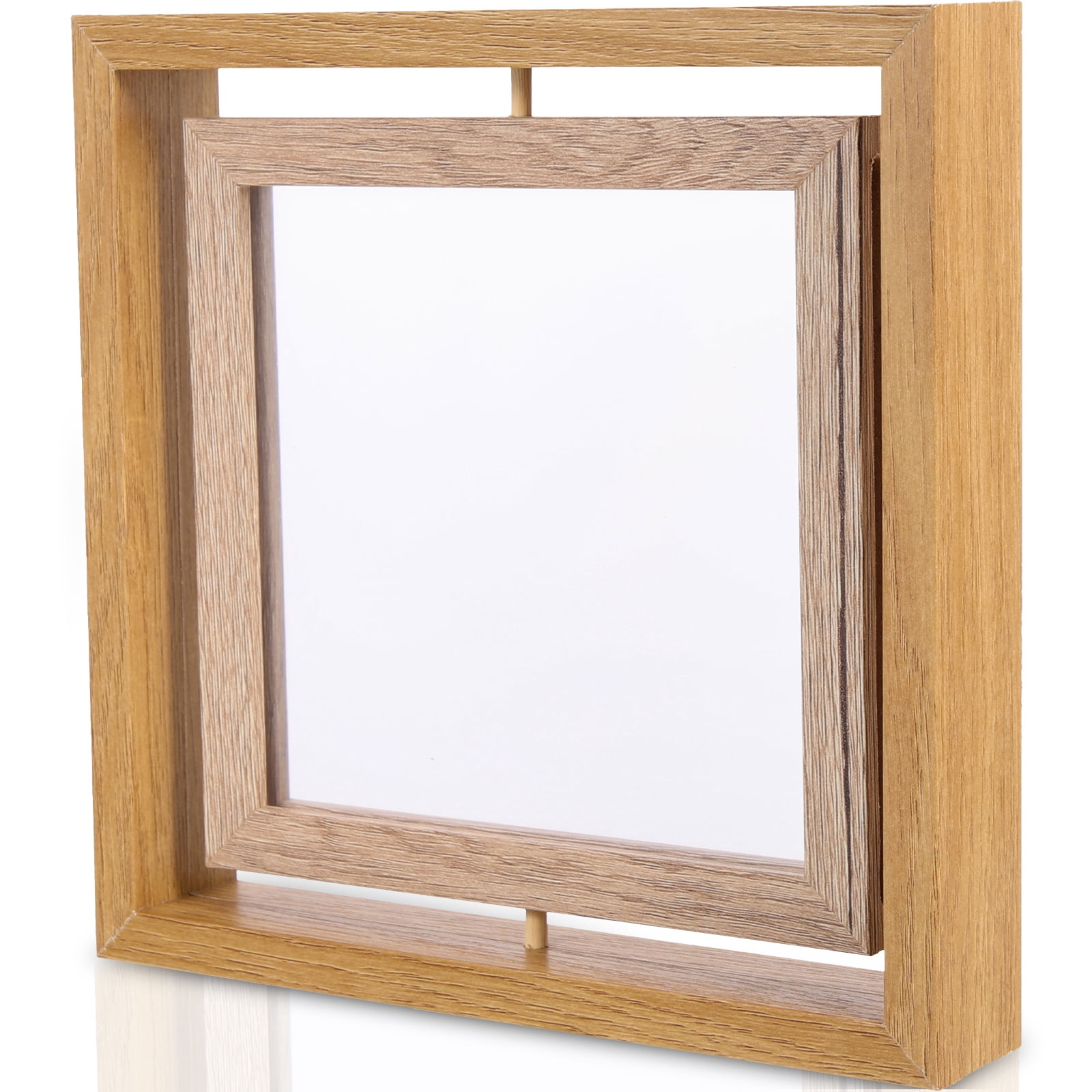 Wood Grain Rotating Photo Frame Desktop Stand Storage Holder Square ...