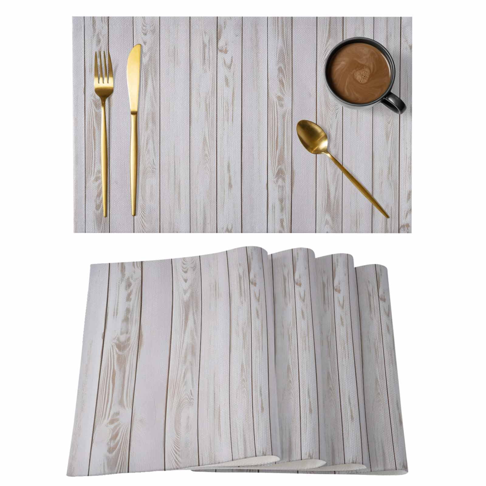 Wood Grain Rustic Placemats Set of 6, Farmhouse Striped Wooden Plank ...