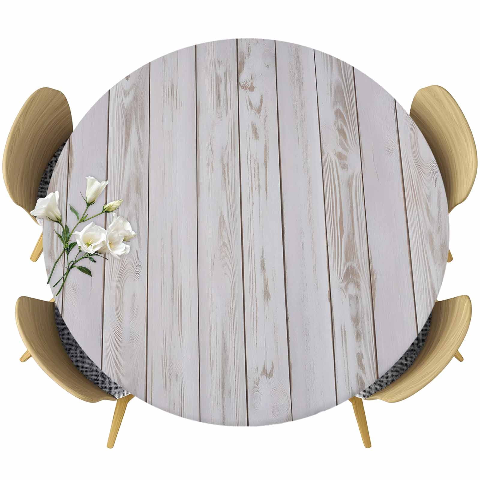 Wood Grain Rustic Round Tablecloth, Fitted Table Cover with Elastic for ...