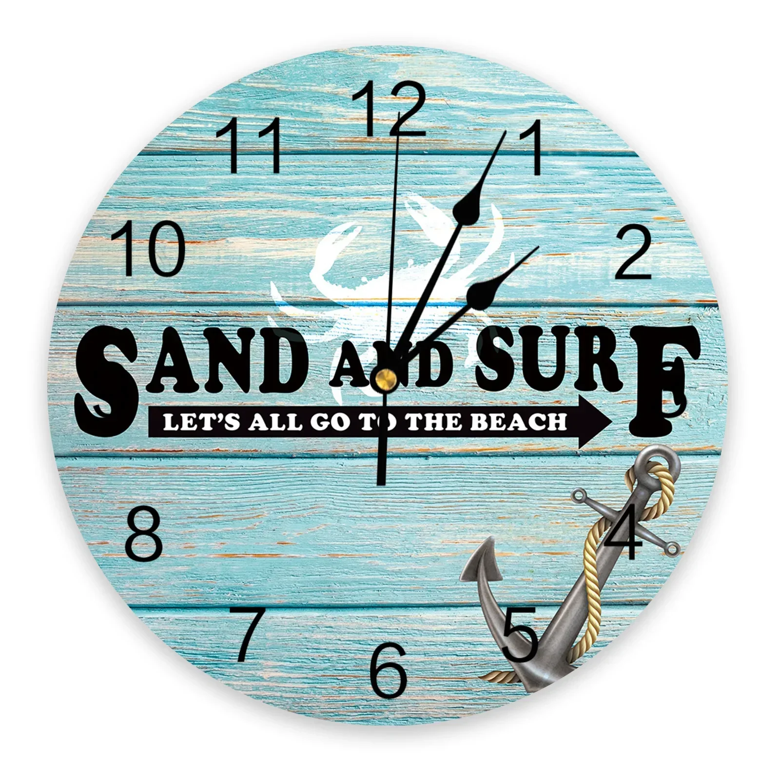 Wood Grain Shabby Text Crab Anchor Wall Clock For Modern Home ...