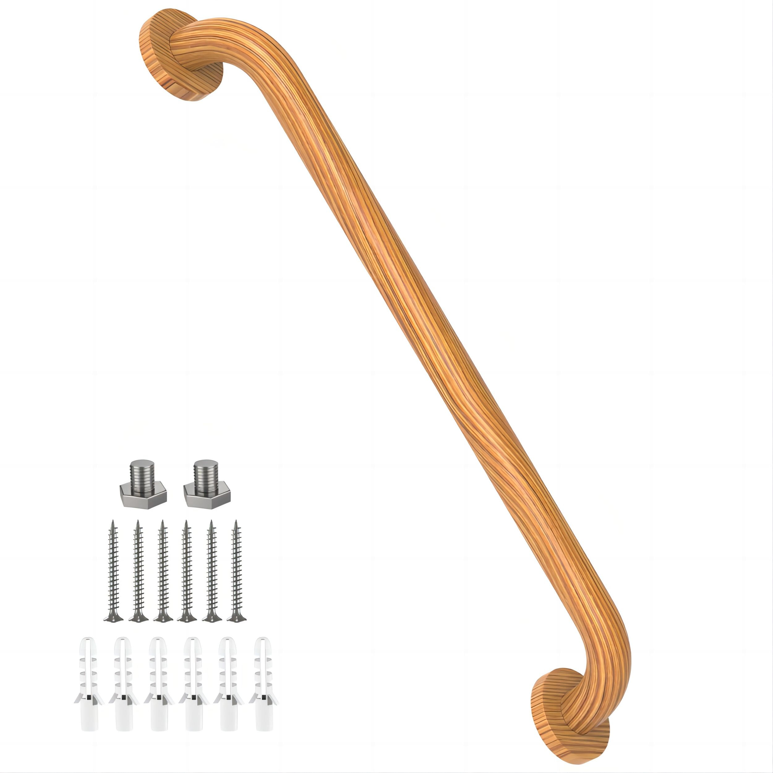 24 Inch Shower Grab Bar Wood Grain, ZUEXT Stainless Steel Bathroom Grab ...