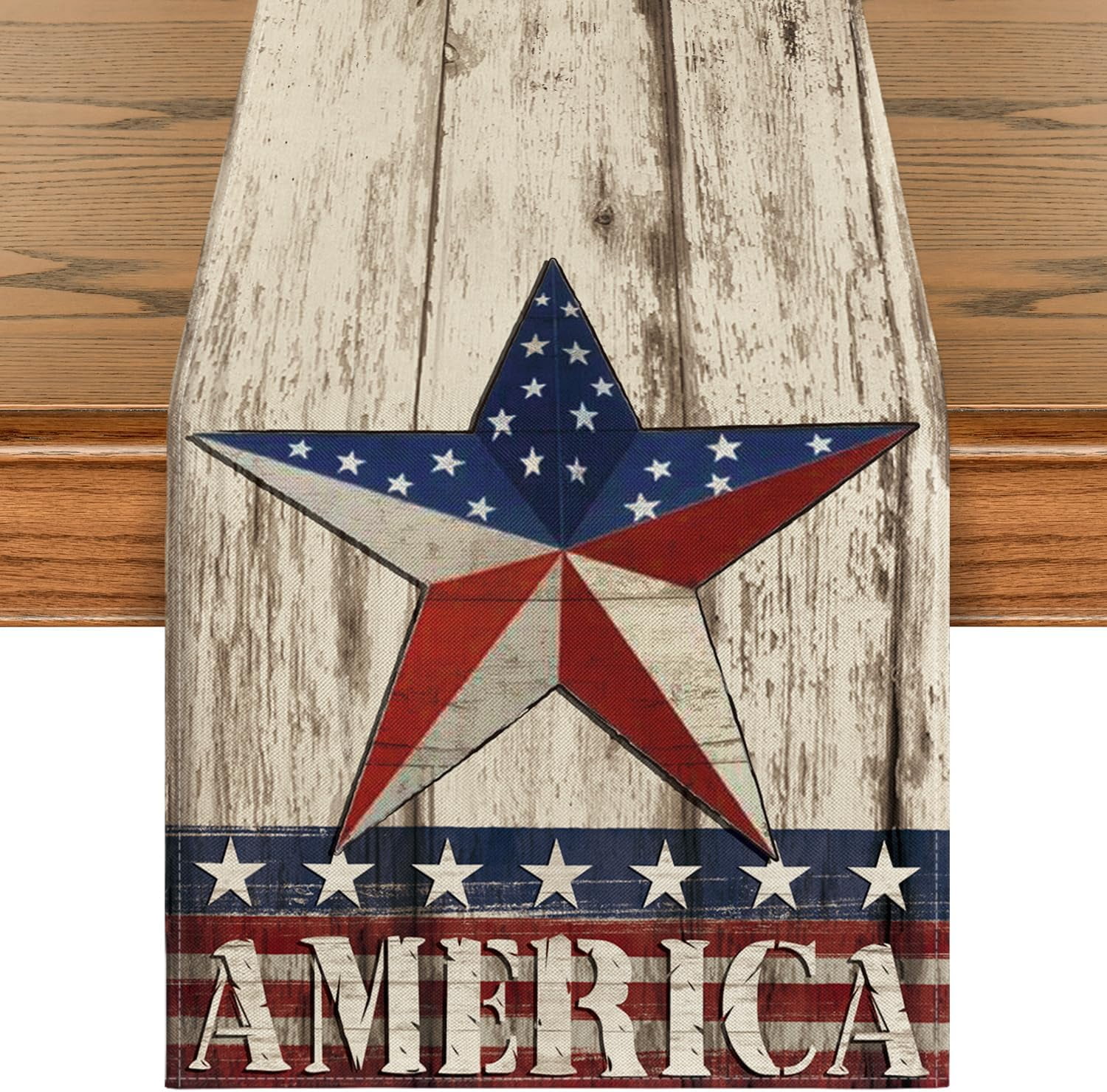 Wood Grain Stars Strip-Shaped Patriotic Linen Table Runners 4th of July ...