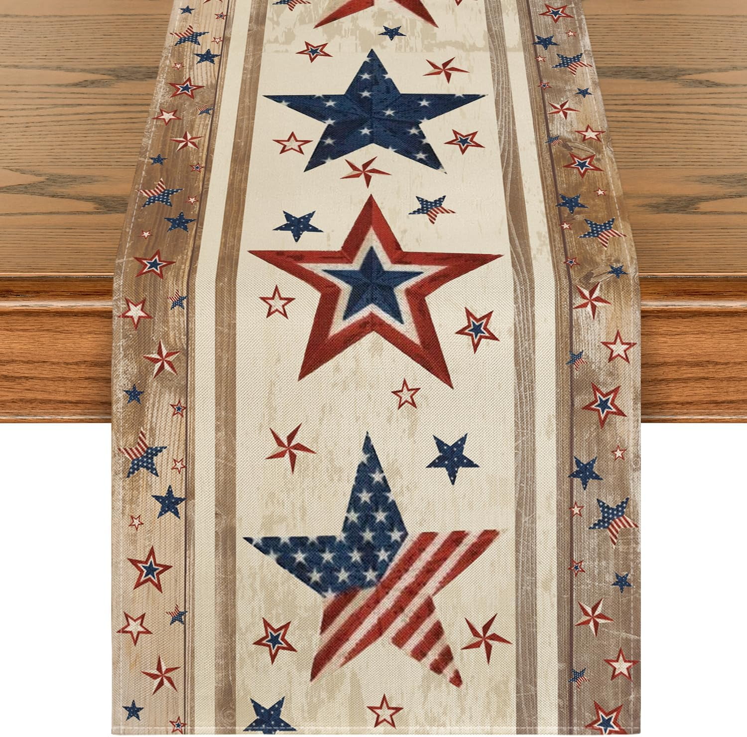 Wood Grain Stars Strip-Shaped Patriotic Linen Table Runners 4th of July ...