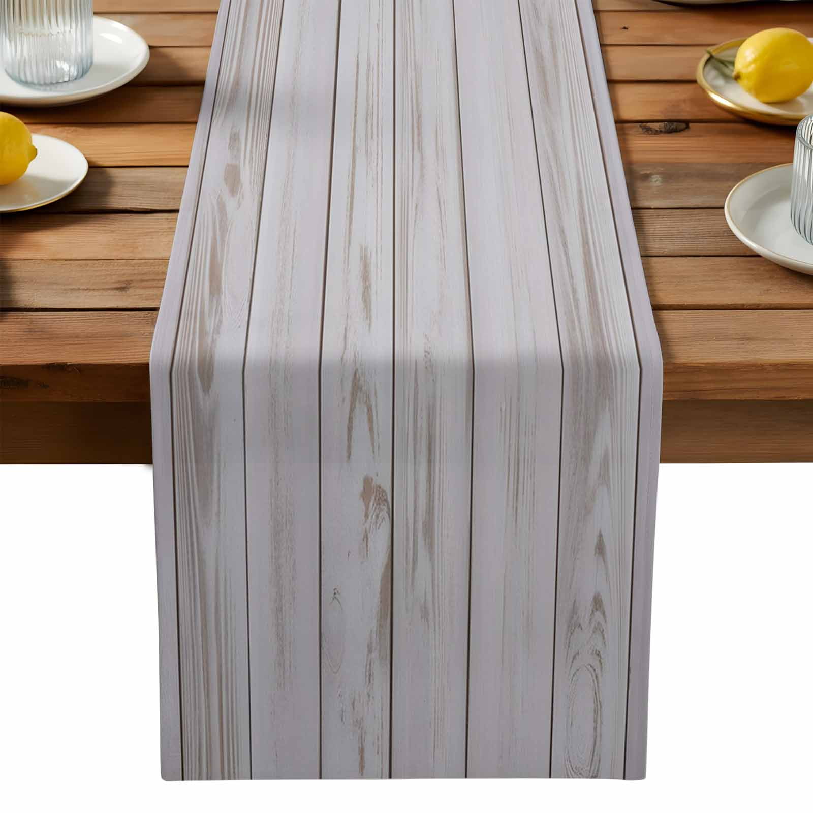 Wood Grain Table Runner, White Wood Texture Simple Style Country ...