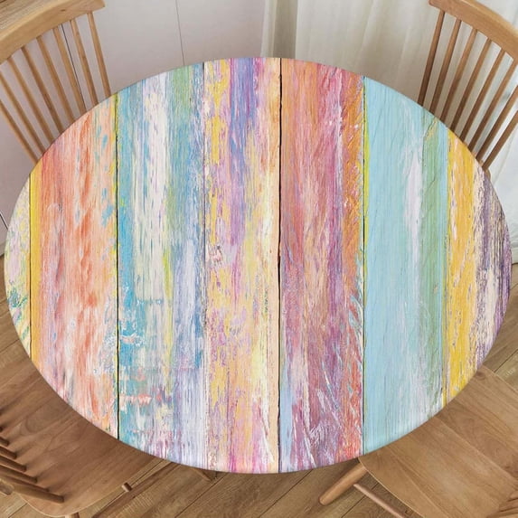 Wood Grain Tablecloth Round Table Cloth Cover Colorful Wooden Fitted ...