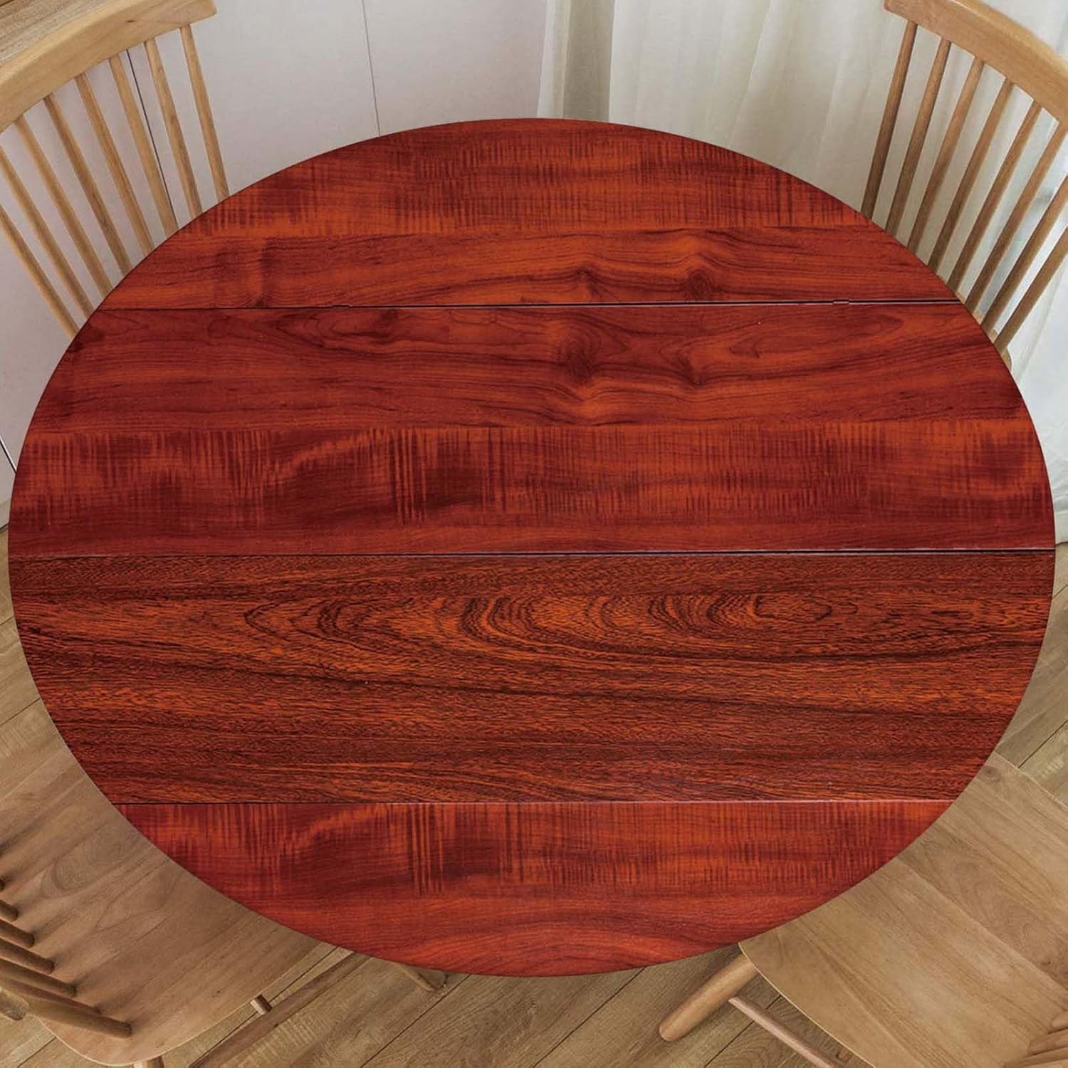Wood Grain Tablecloth Round Table Cloth Cover Red Wooden Fitted ...