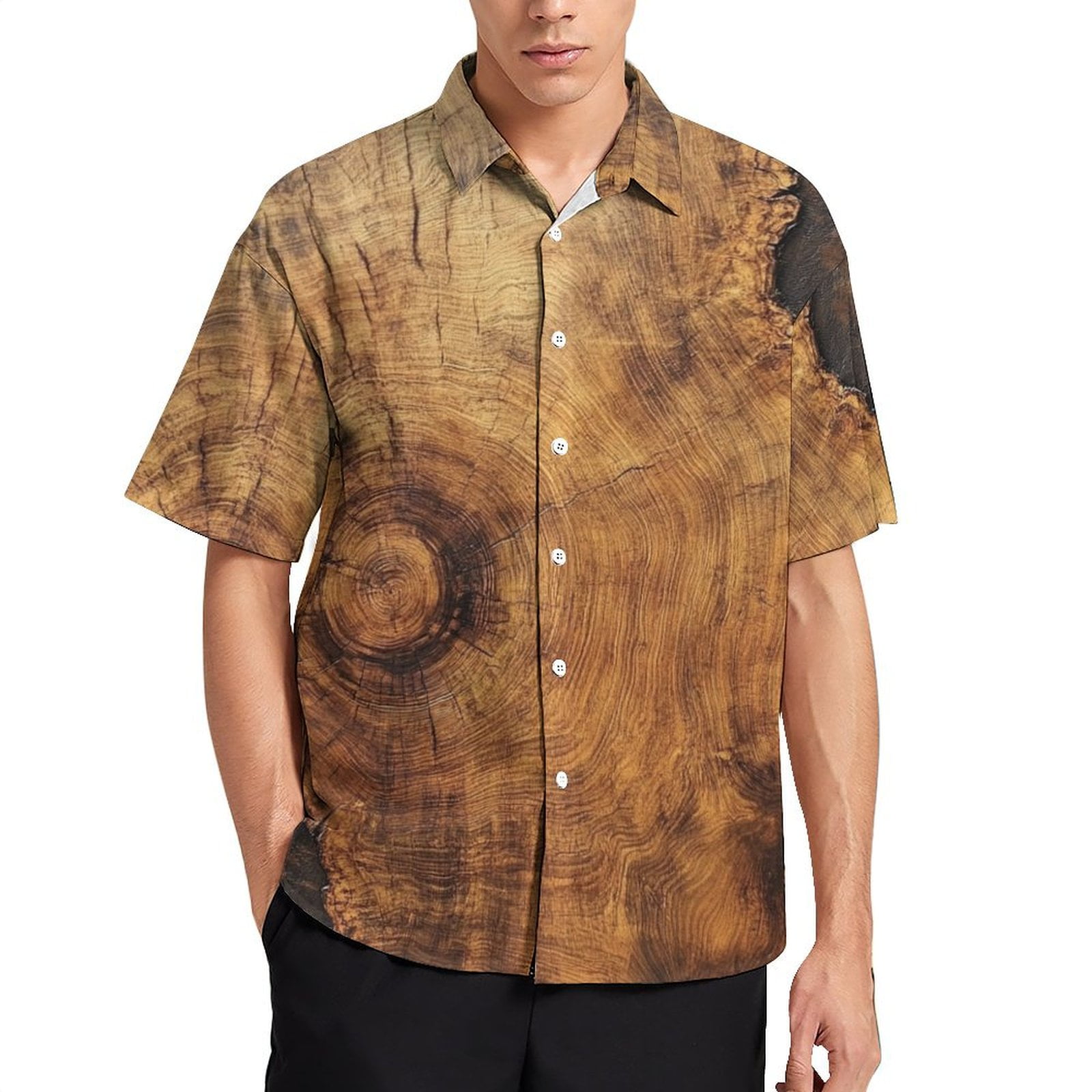 Wood Grain Texture Men's Shirt Short Sleeves Printed Button Down Summer ...