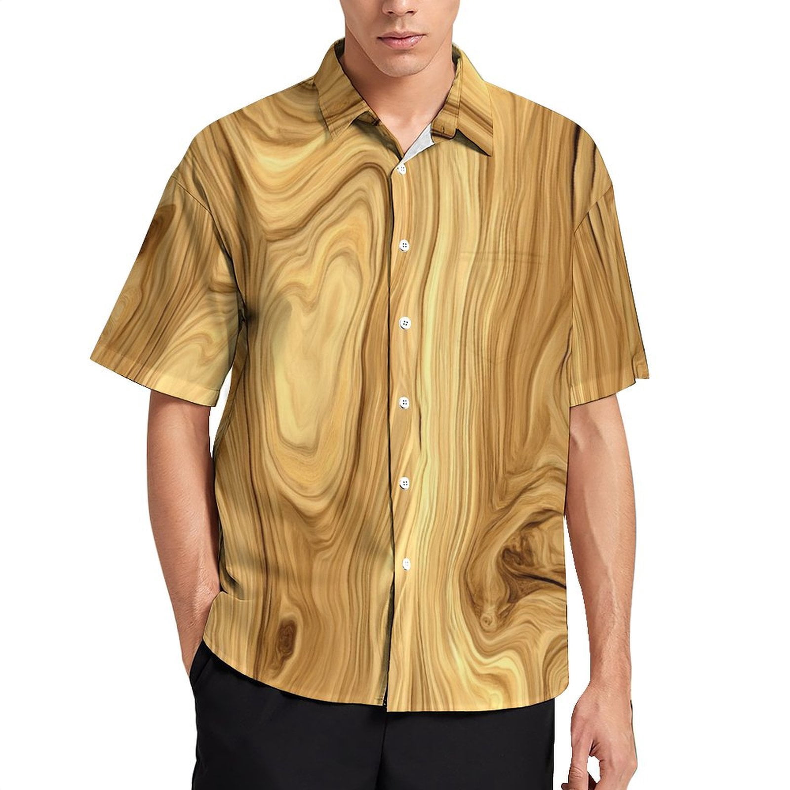 Wood Grain Texture Men's Shirt Short Sleeves Printed Button Down Summer ...