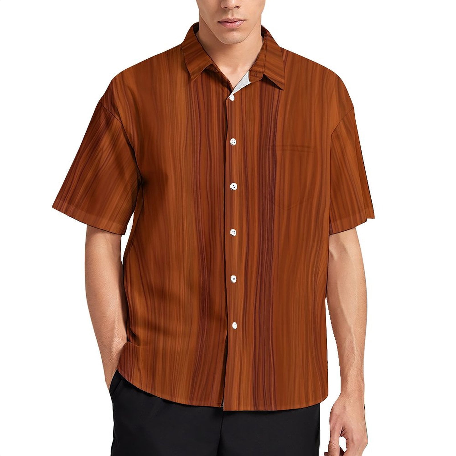 Wood Grain Texture Men's Shirt Short Sleeves Printed Button Down Summer ...