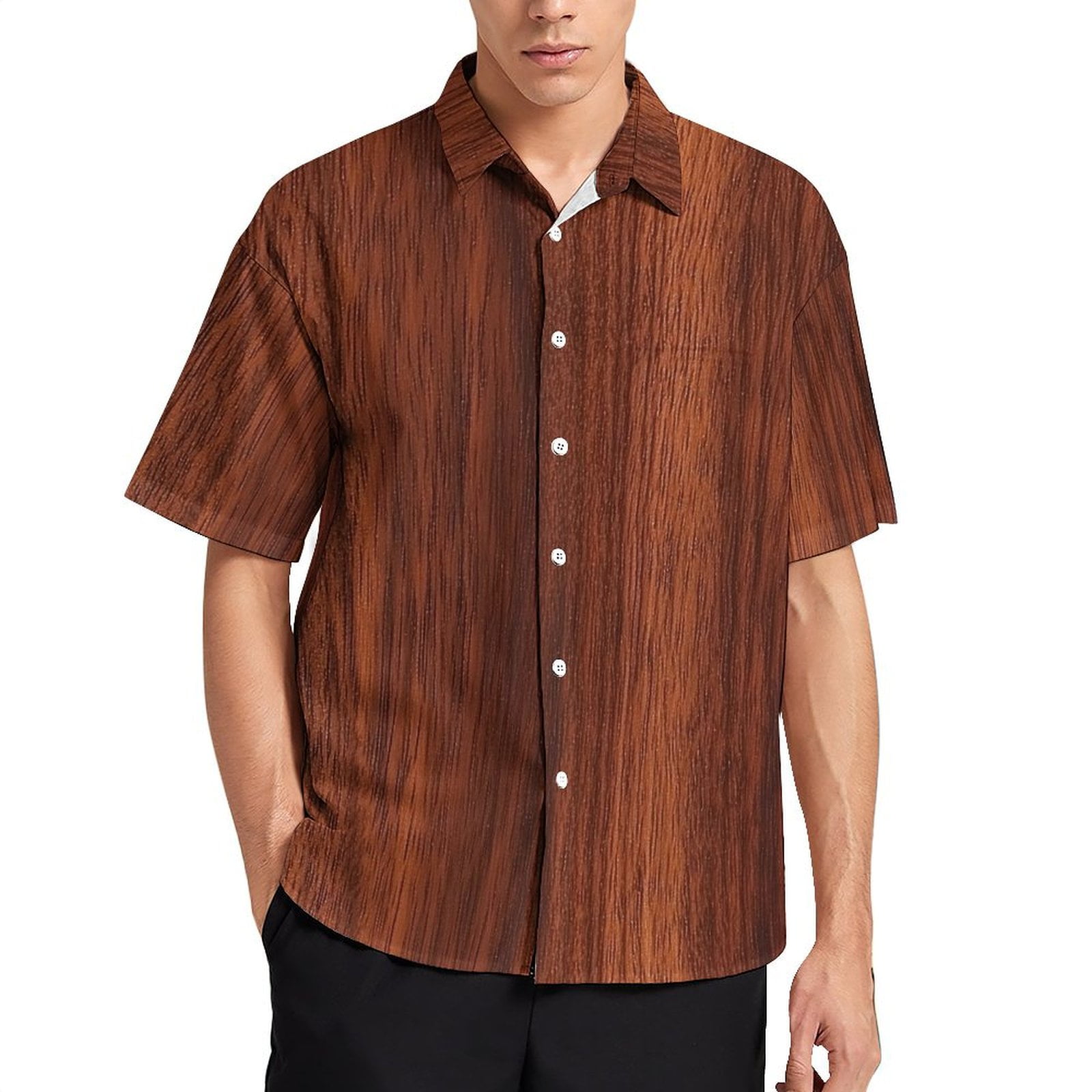 Wood Grain Texture Men's Shirt Short Sleeves Printed Button Down Summer ...