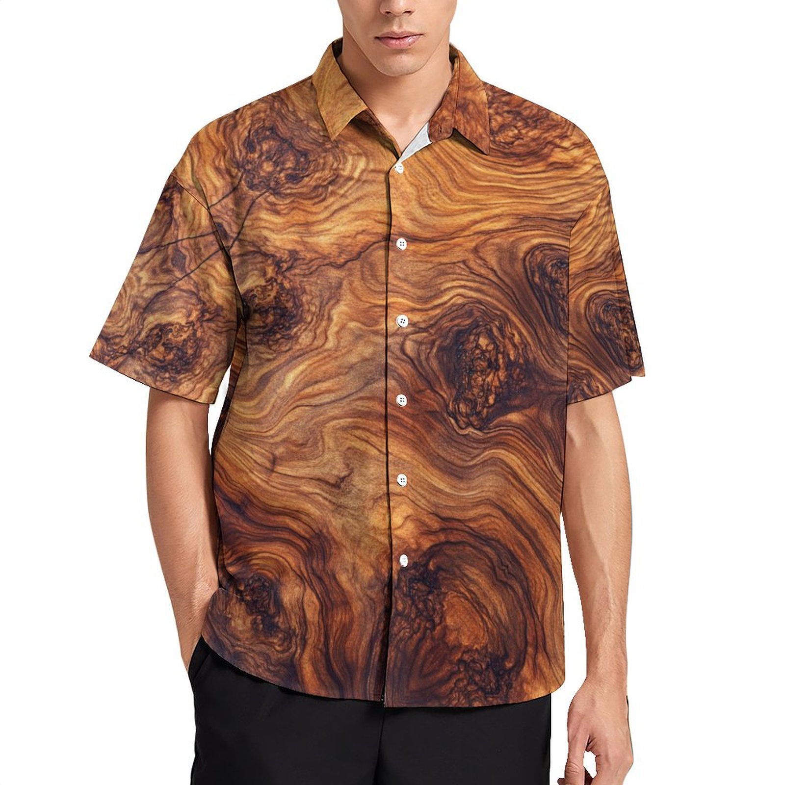 Wood Grain Texture Men's Shirt Short Sleeves Printed Button Down Summer ...