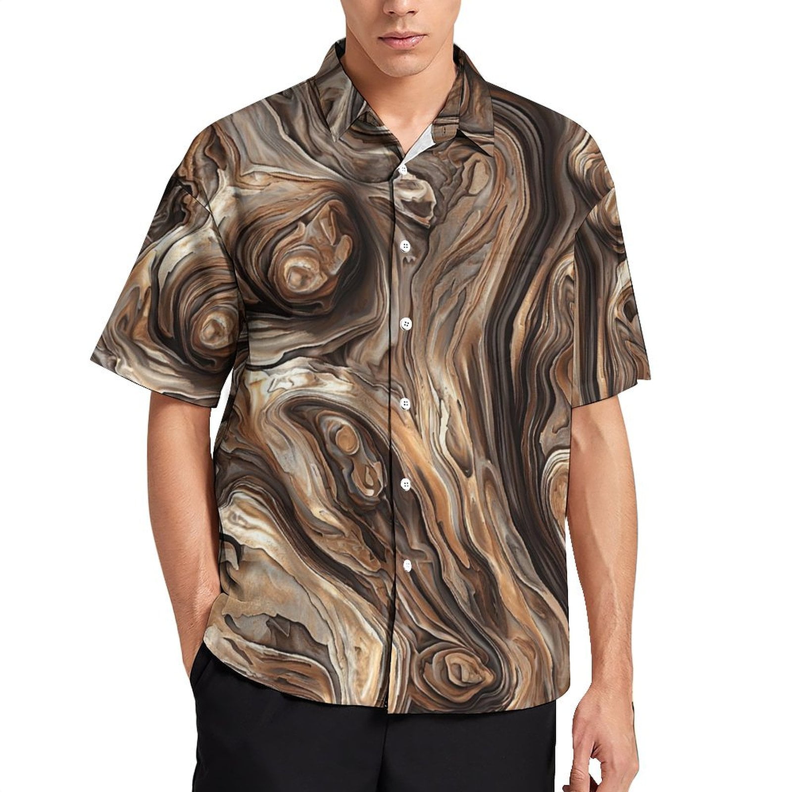 Wood Grain Texture Men's Shirt Short Sleeves Printed Button Down Summer ...