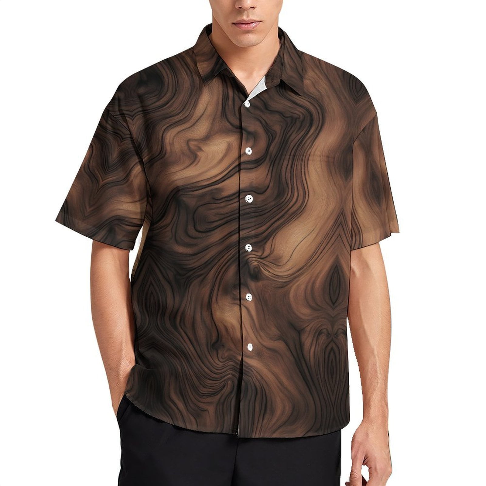 Wood Grain Texture Men's Shirt Short Sleeves Printed Button Down Summer ...