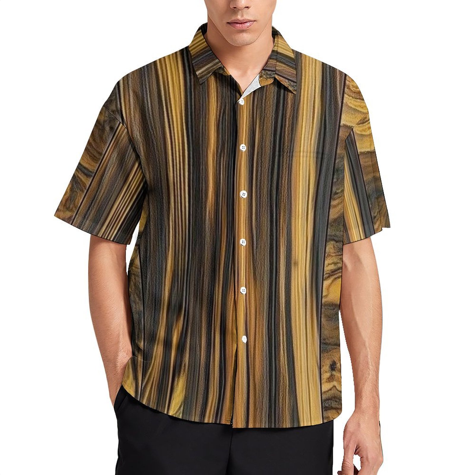 Wood Grain Texture Men's Shirt Short Sleeves Printed Button Down Summer ...