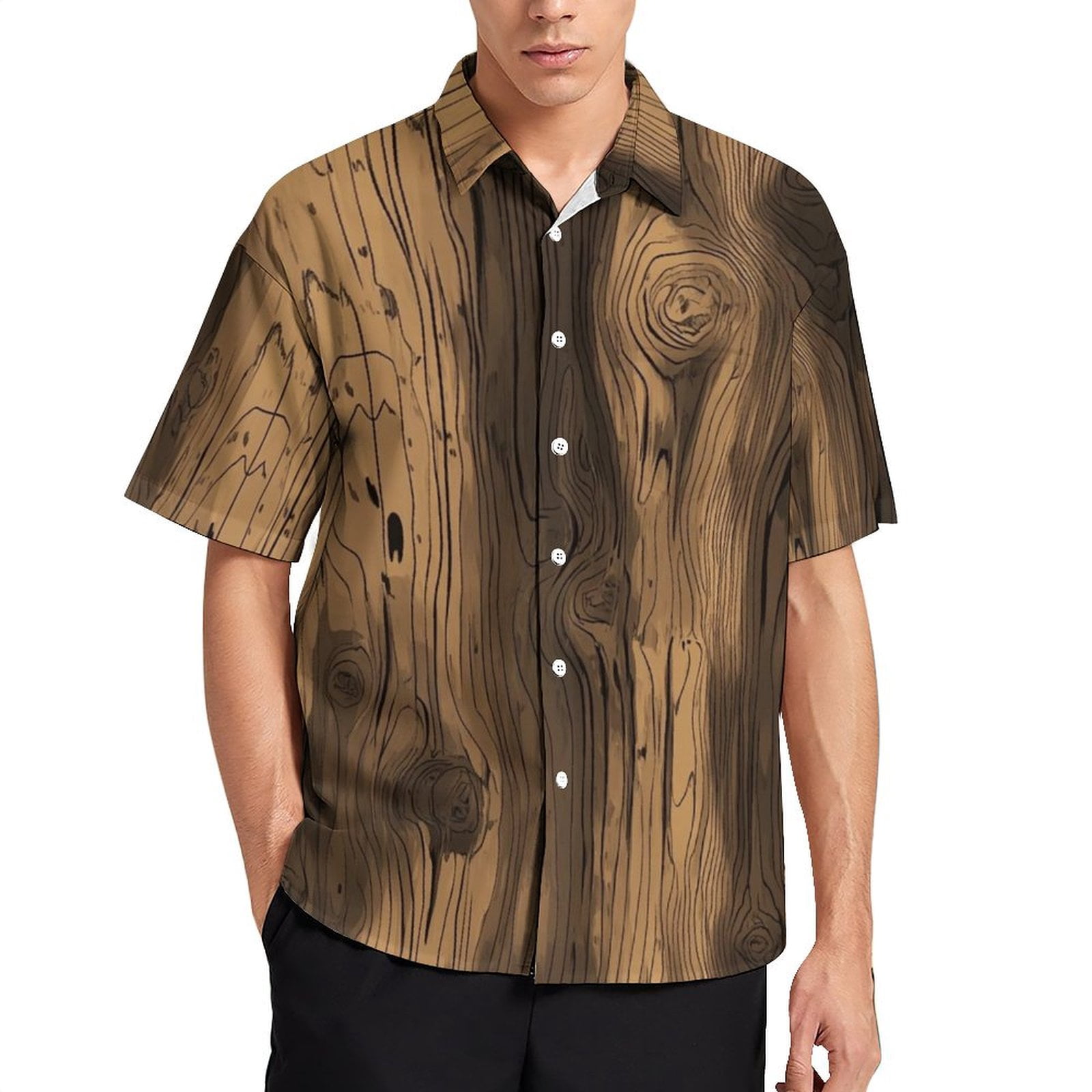 Wood Grain Texture Men's Shirt Short Sleeves Printed Button Down Summer ...