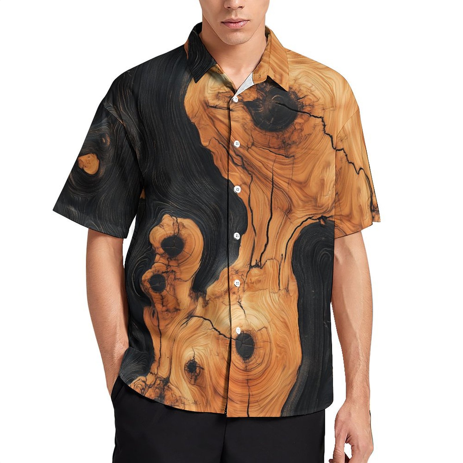Wood Grain Texture Men's Shirt Short Sleeves Printed Button Down Summer ...