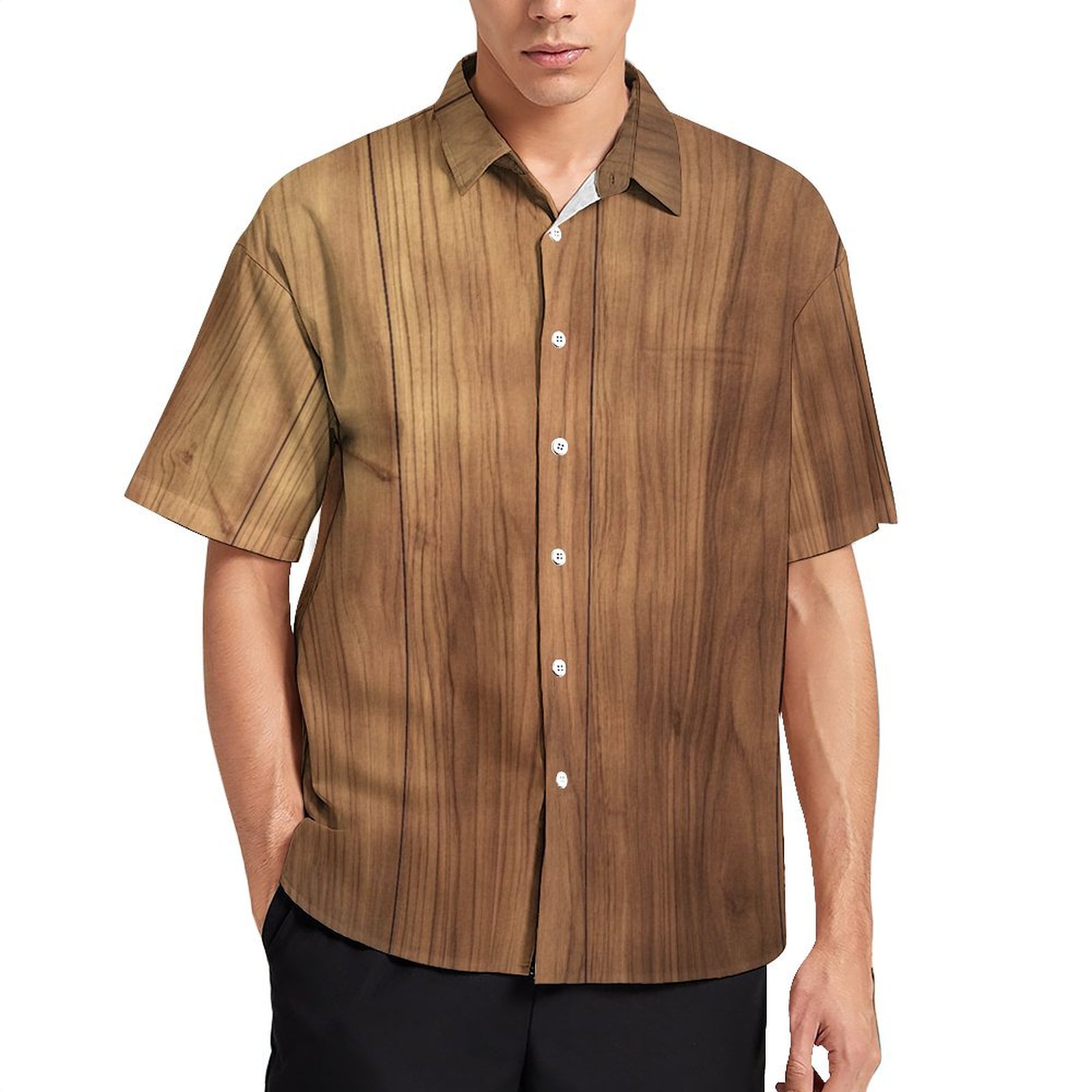 Wood Grain Texture Men's Shirt Short Sleeves Printed Button Down Summer ...