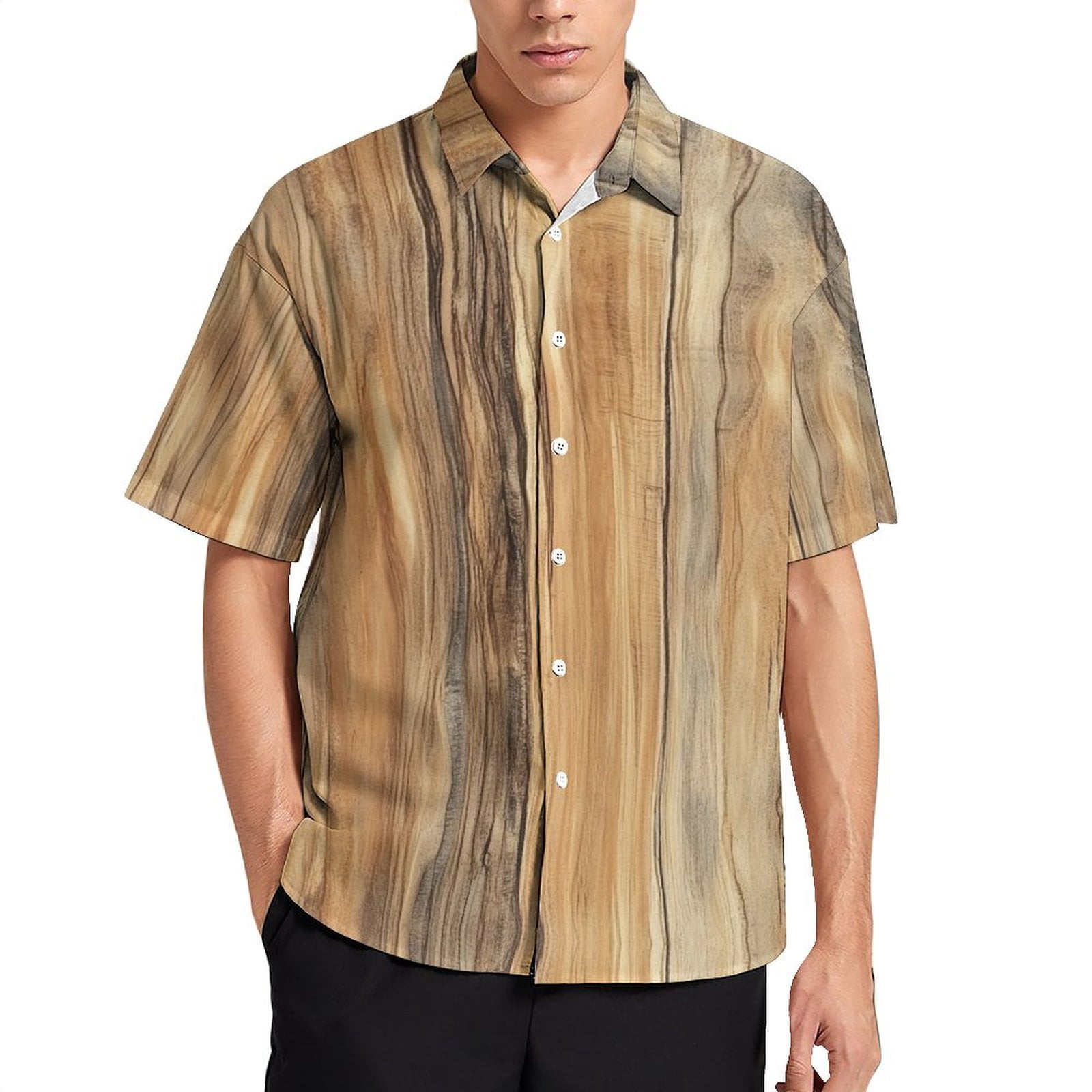 Wood Grain Texture Men's Shirt Short Sleeves Printed Button Down Summer ...