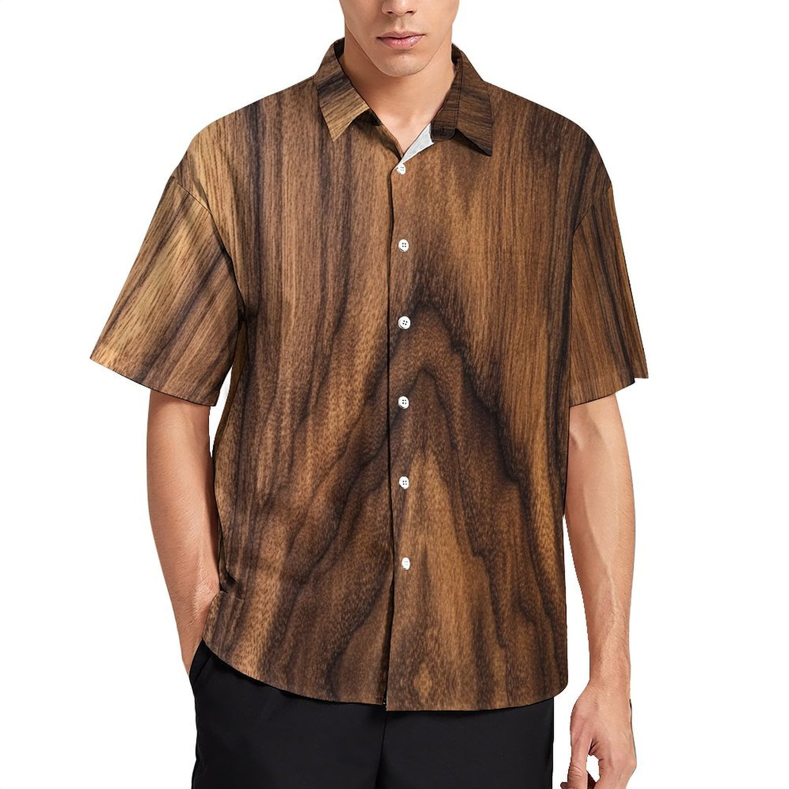 Wood Grain Texture Men's Shirt Short Sleeves Printed Button Down Summer ...