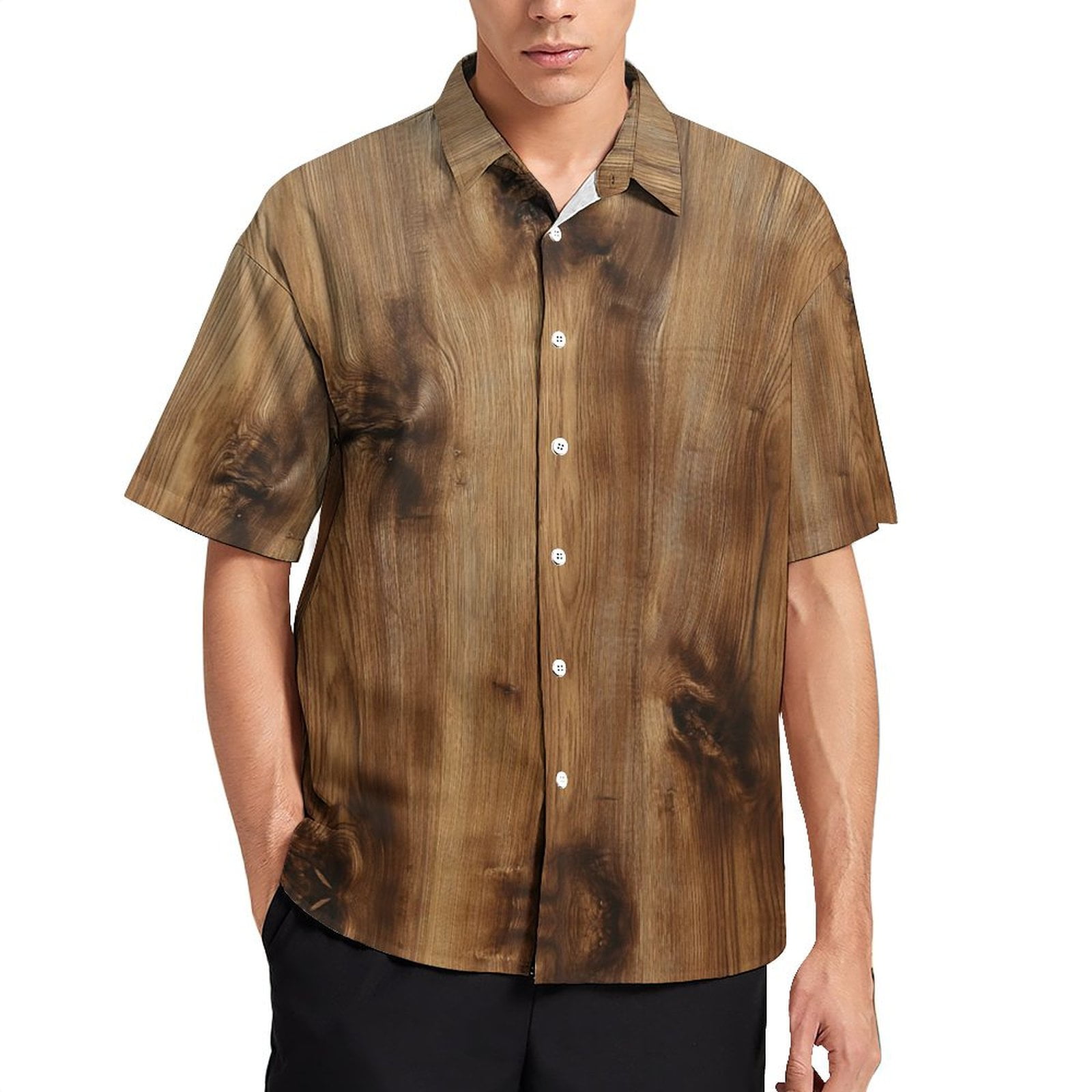 Wood Grain Texture Men's Shirt Short Sleeves Printed Button Down Summer ...