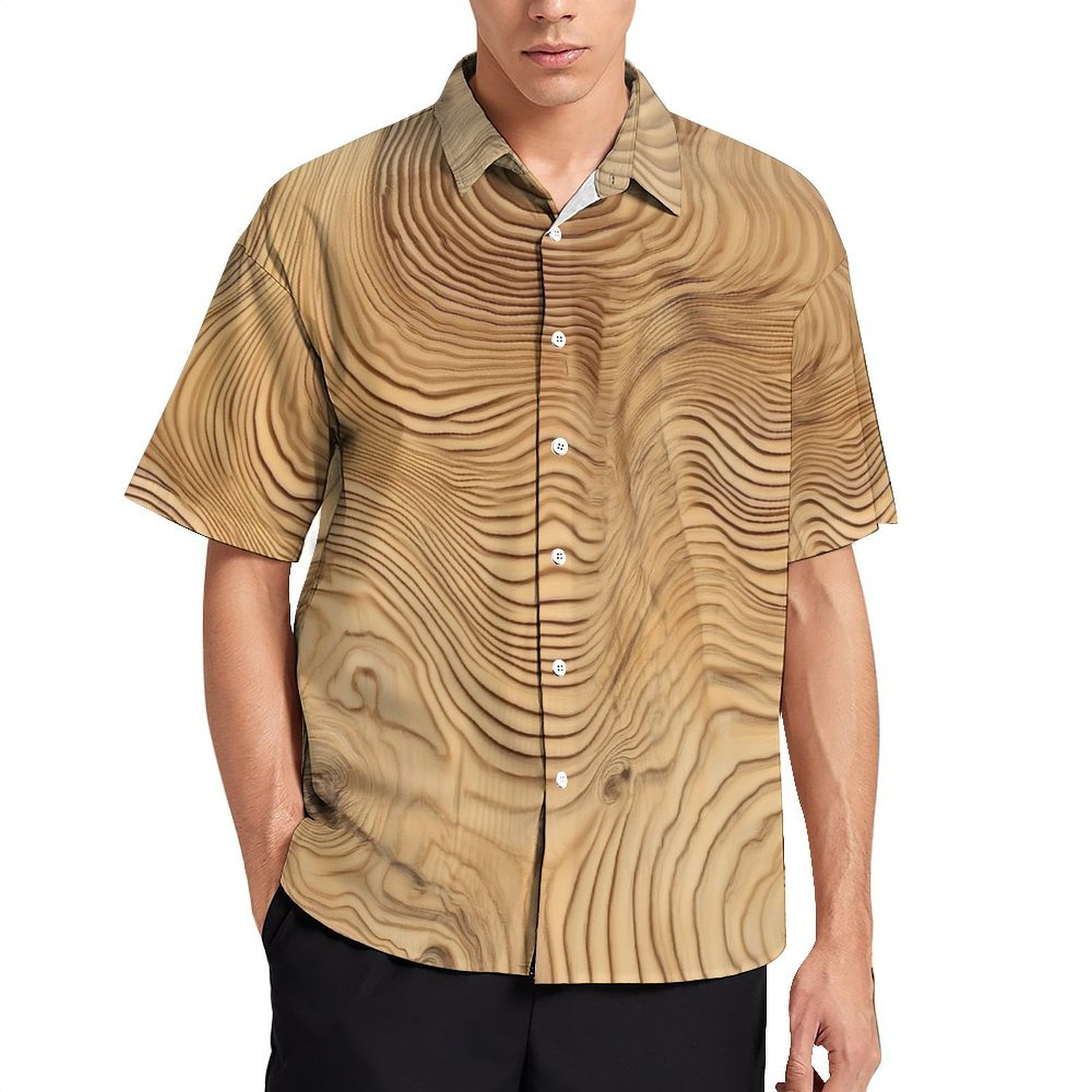 Wood Grain Texture Men's Shirt Short Sleeves Printed Button Down Summer ...