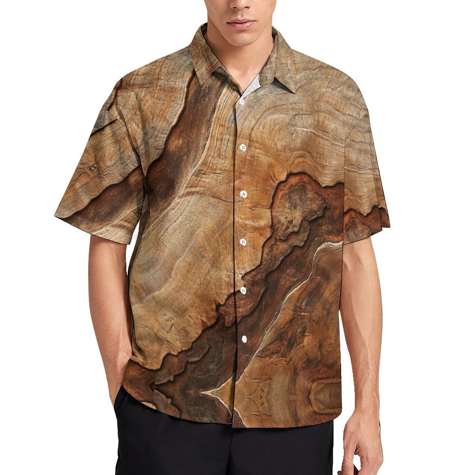 Wood Grain Texture Men's Shirts Short Sleeve Casual Shirts Button Down ...