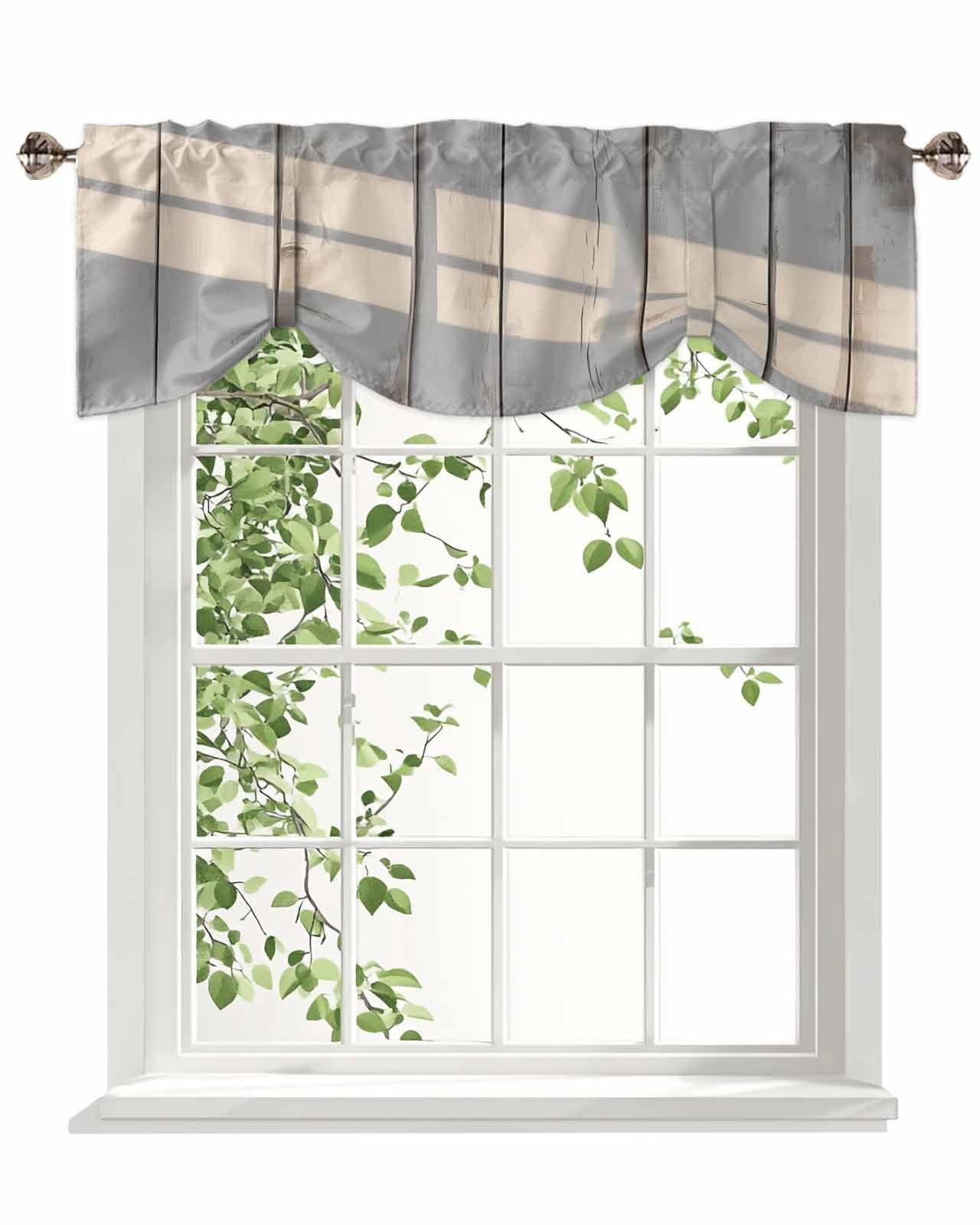 Wood Grain Tie Up Valances Curtain, White Wood Texture Light Shadow ...