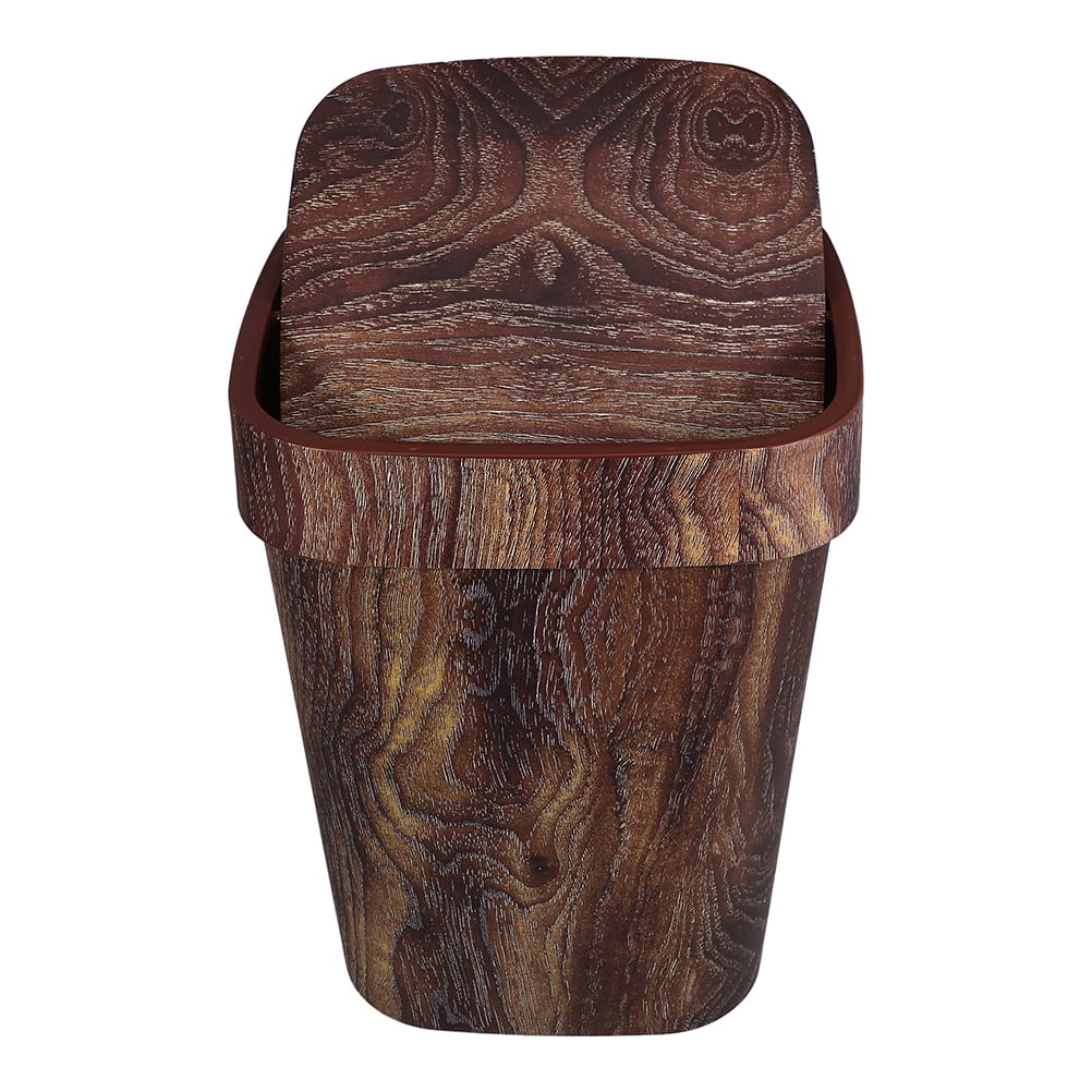 Wood Grain Trash Can Vintage Kitchen Wastebasket With Flip Lid Rustic ...