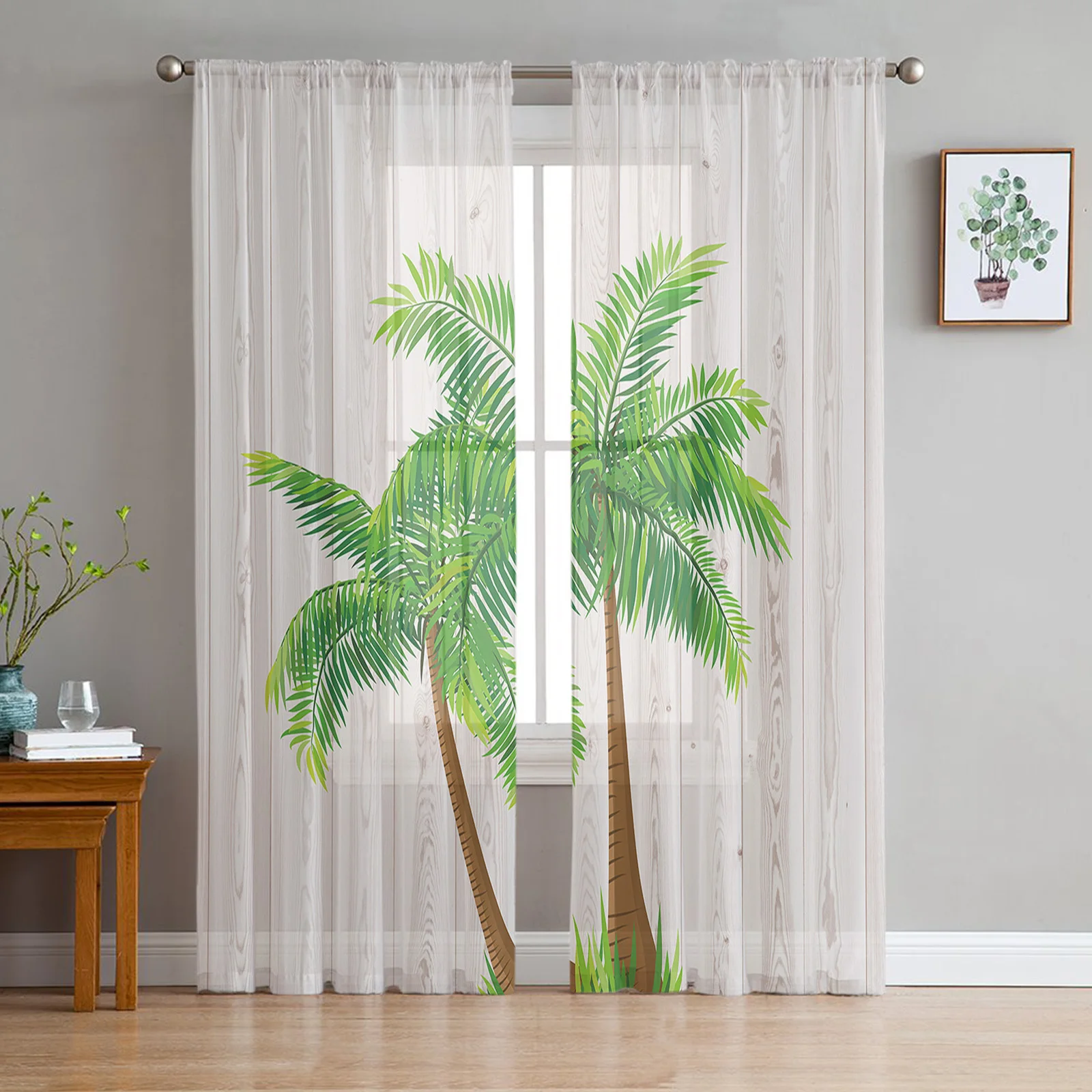 Wood Grain Tropical Palm Tree Curtains For Living Room Baby Bedroom ...