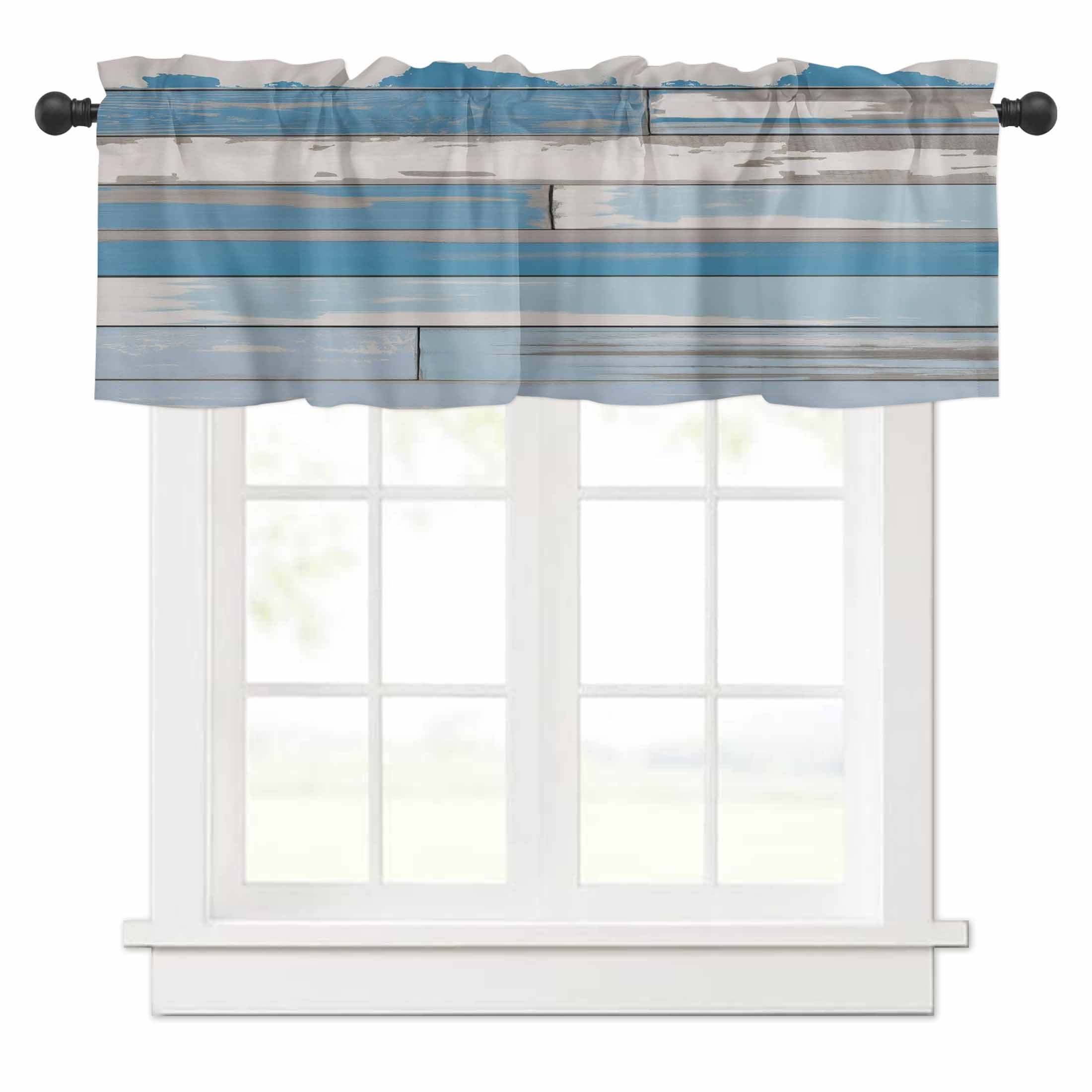 Wood Grain Valances for Windows Blue White Mottled Texture Distressed ...