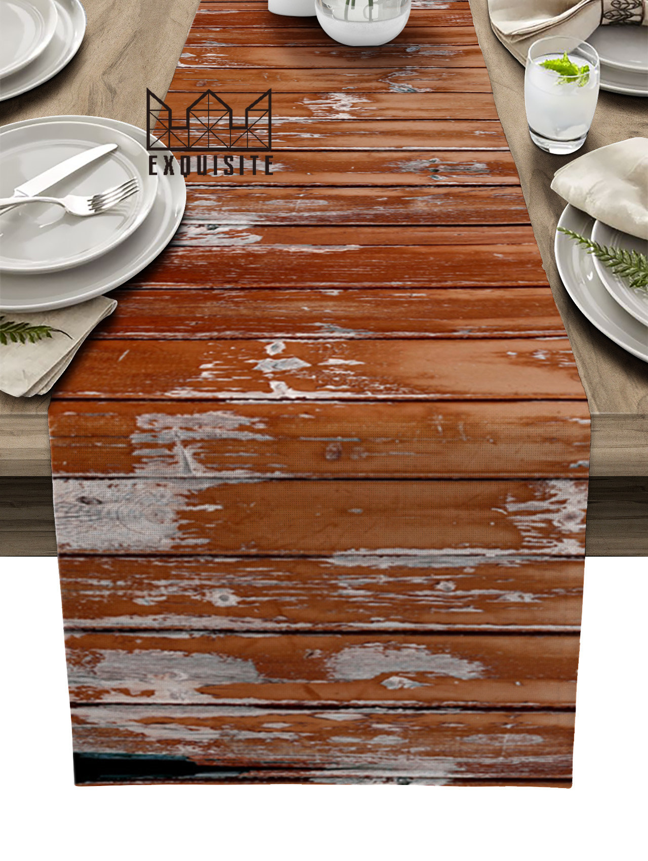Wood Grain Vintage Farm Brown Wedding Decor Table Runners Coffee Table ...