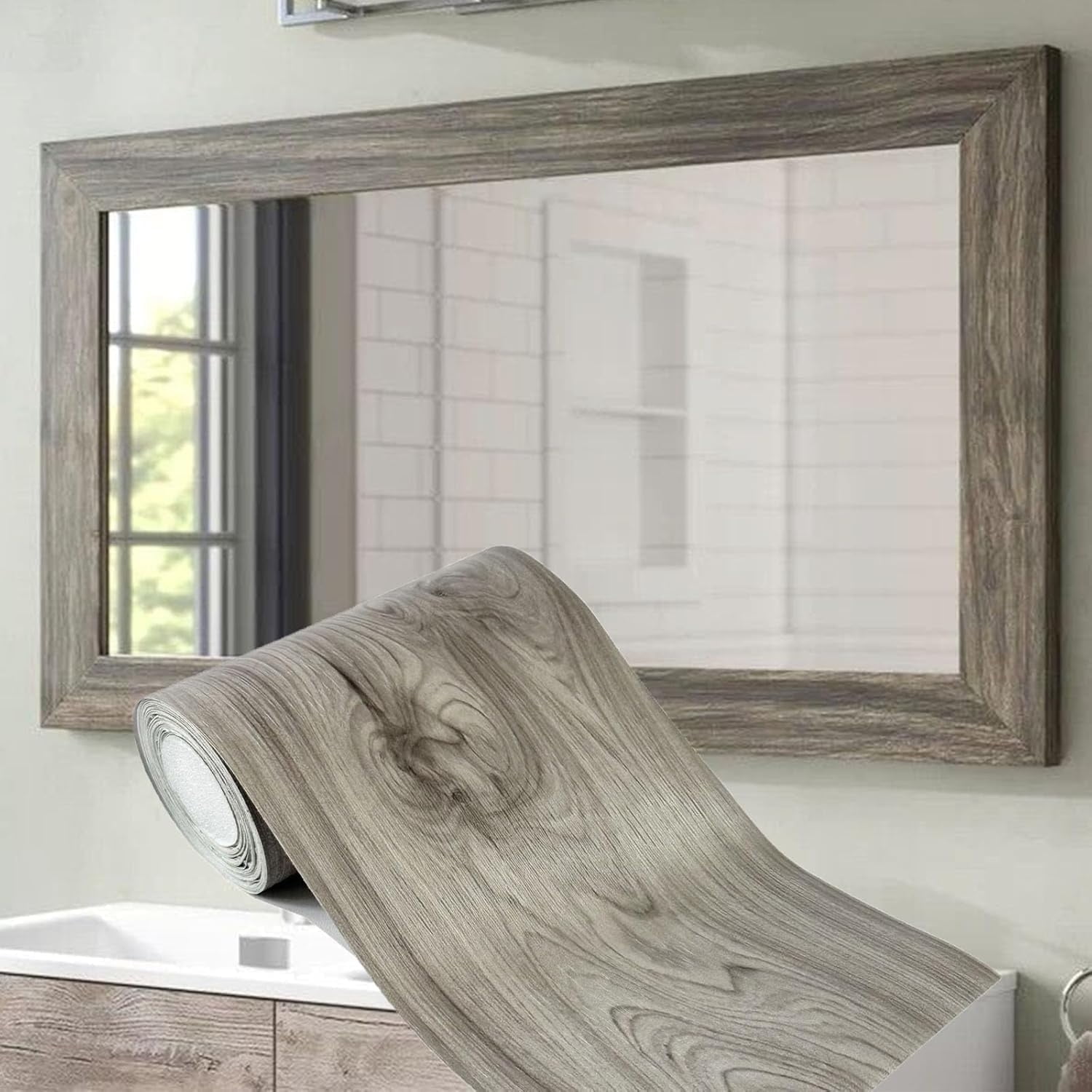 Wood Grain Wallpaper Border,3.9 in x 16.4 ft Mirror Frame Sticker ...