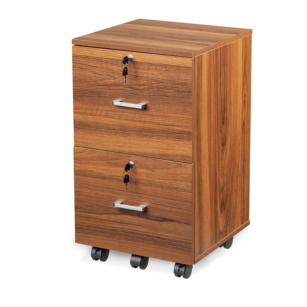 Wood Grain Walnut 2 Drawer File Cabinet with Lock, Letter Size Mobile ...