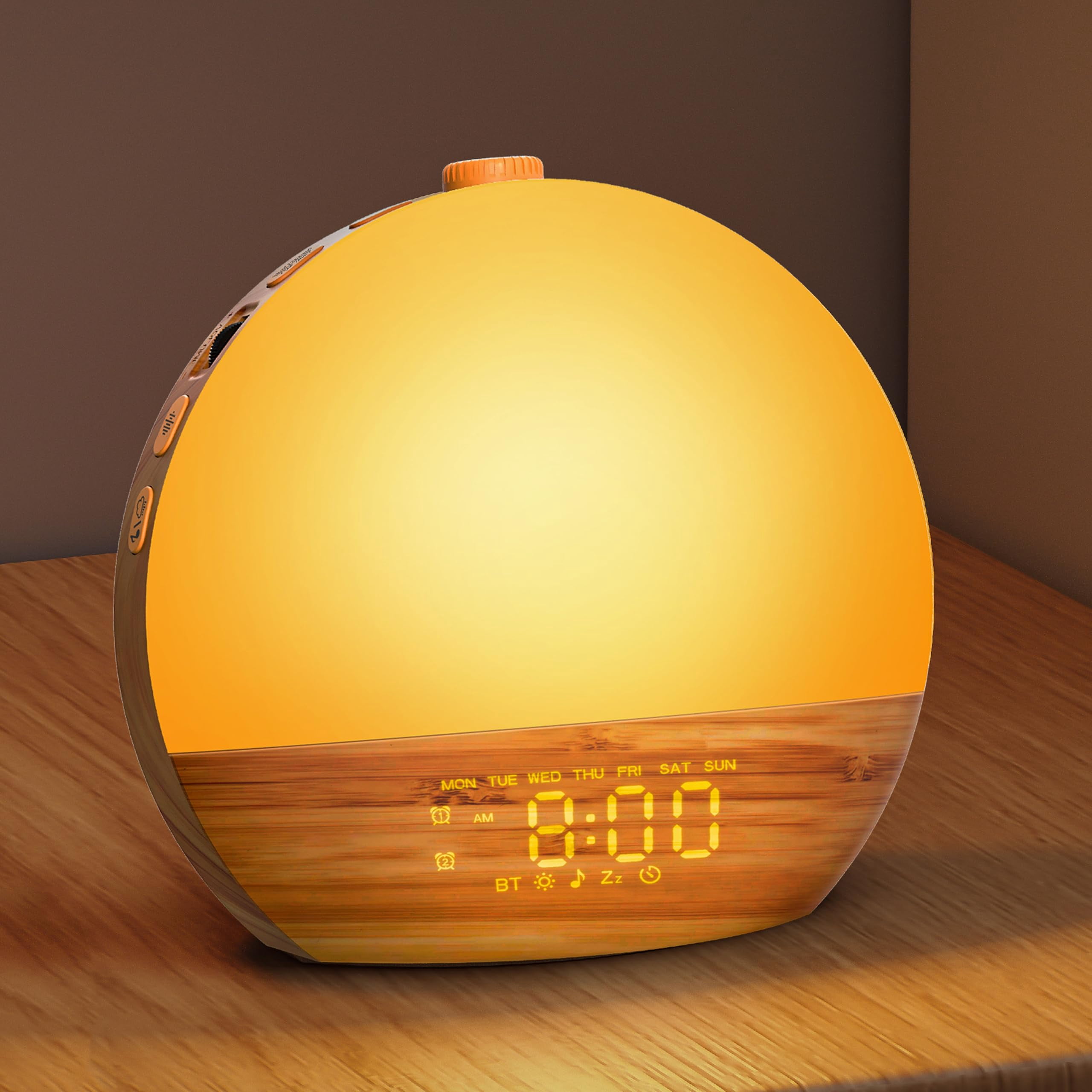 Wood Grain White Noise Sound Machine Sunrise Alarm Clock with 25 ...