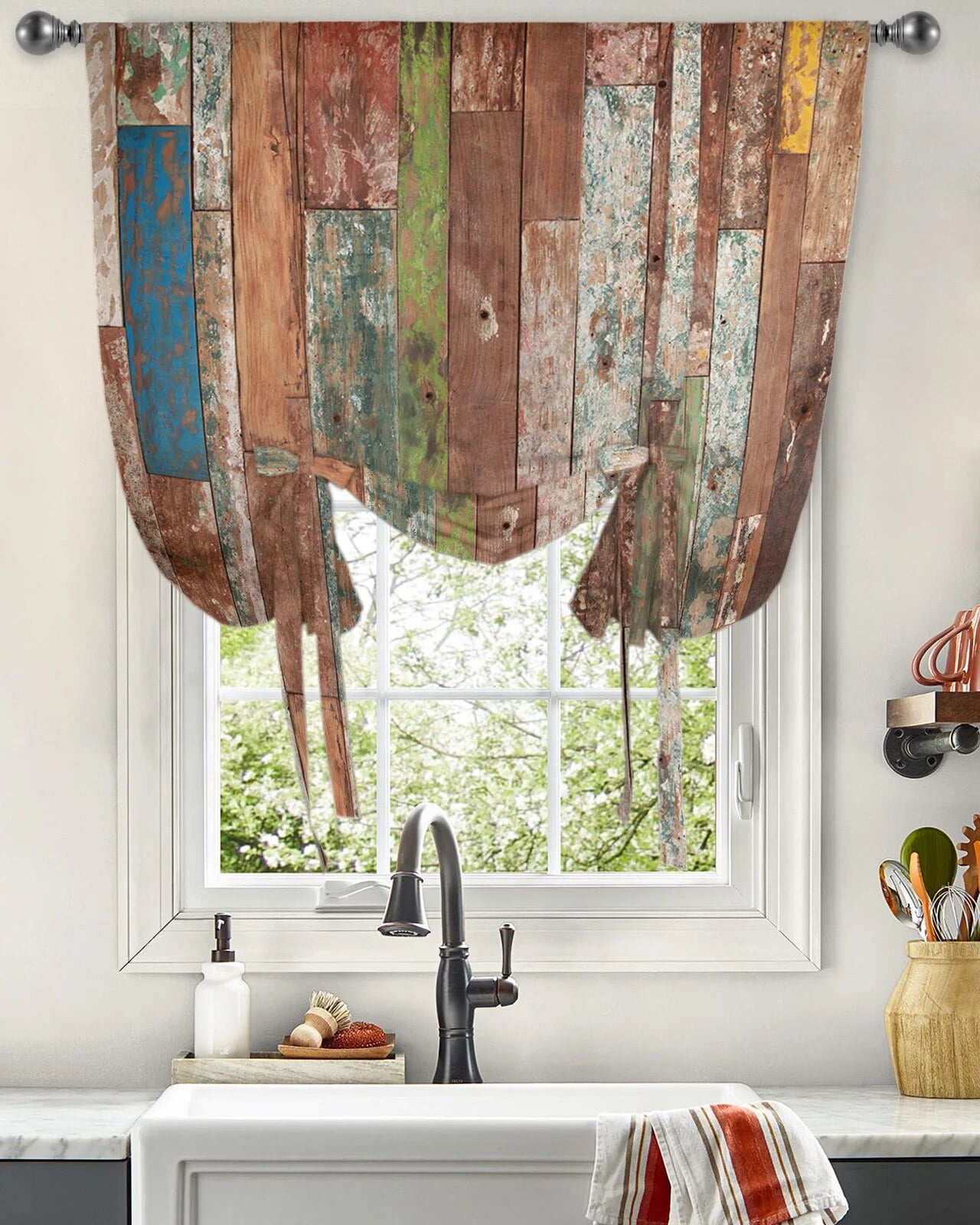 Wood Grain Window Curtain for Living Room Bedroom Balcony Cafe Kitchen ...