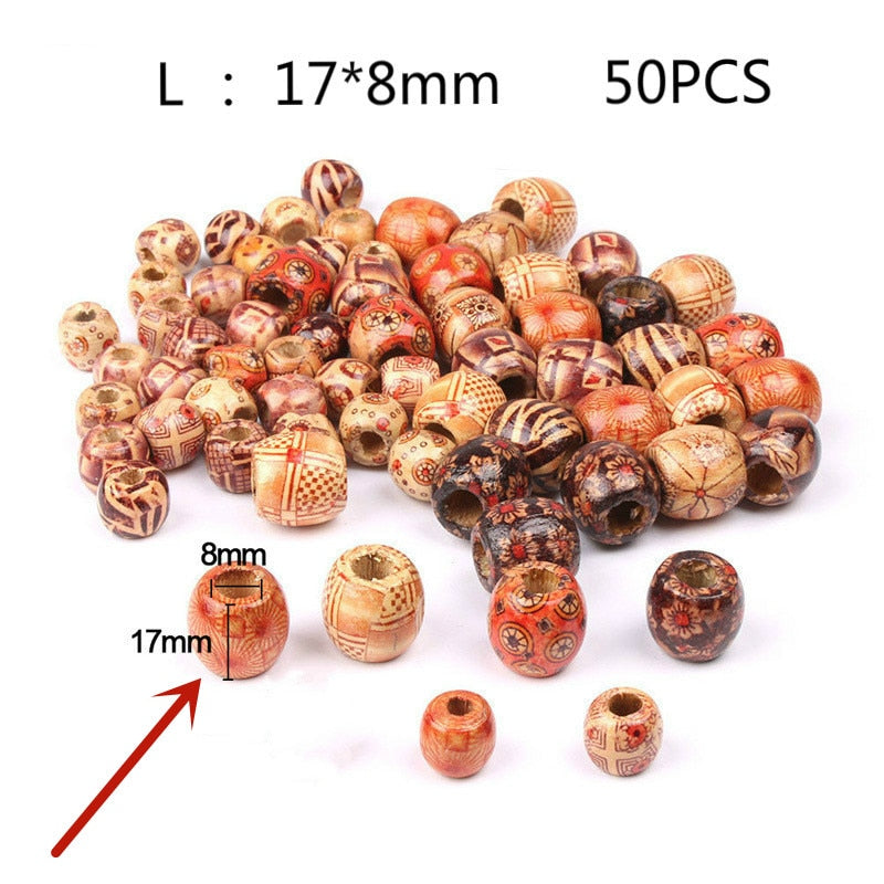 Wood Hair Beads for Women and Girls - 50 Piece Bag of 12 mm Beads, 6 mm ...