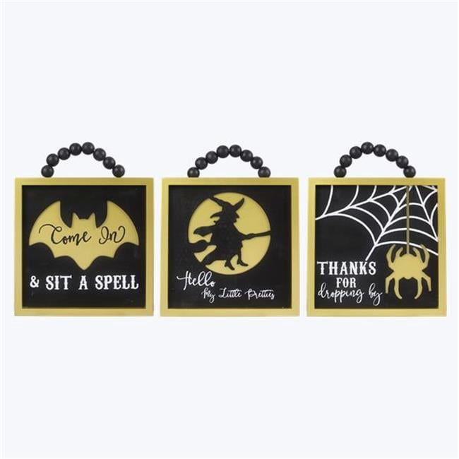 Wood Halloween Framed Wall Sign with Wood Beads, Assorted Color - 3 ...