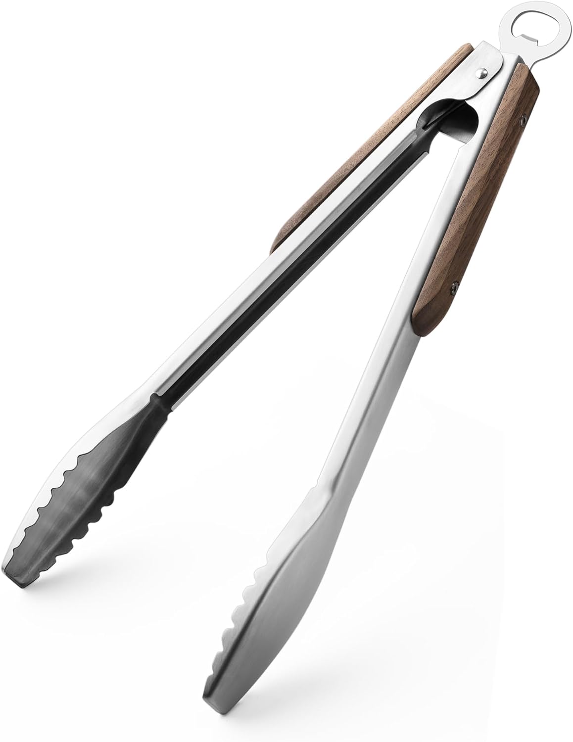 Wood-Handled Grill Tongs, 14"/35 Long BBQ Tongs, Heavy Duty Premium ...
