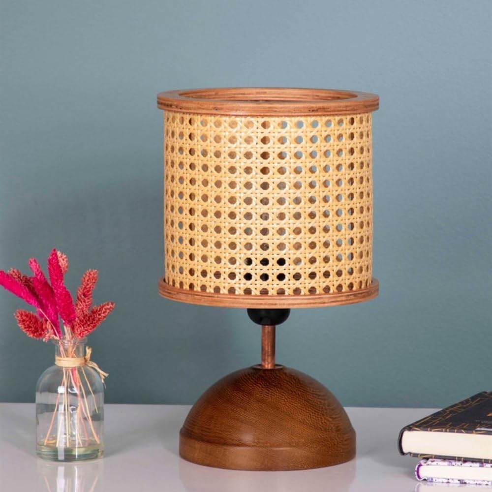 Wood Handmade Table Lamp, Wicker Table Lamp, Bedside Lamp, Nightstand ...